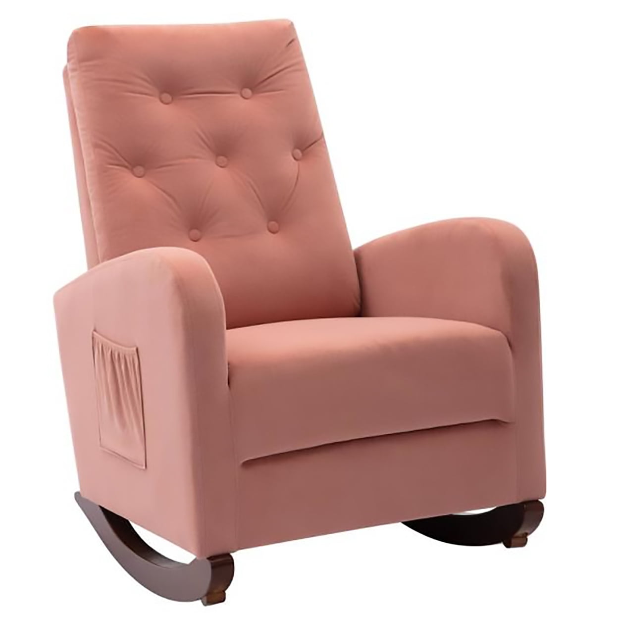 Rocking Chair with Fabric Upholstery and Button Tufted High Back, Pink ...
