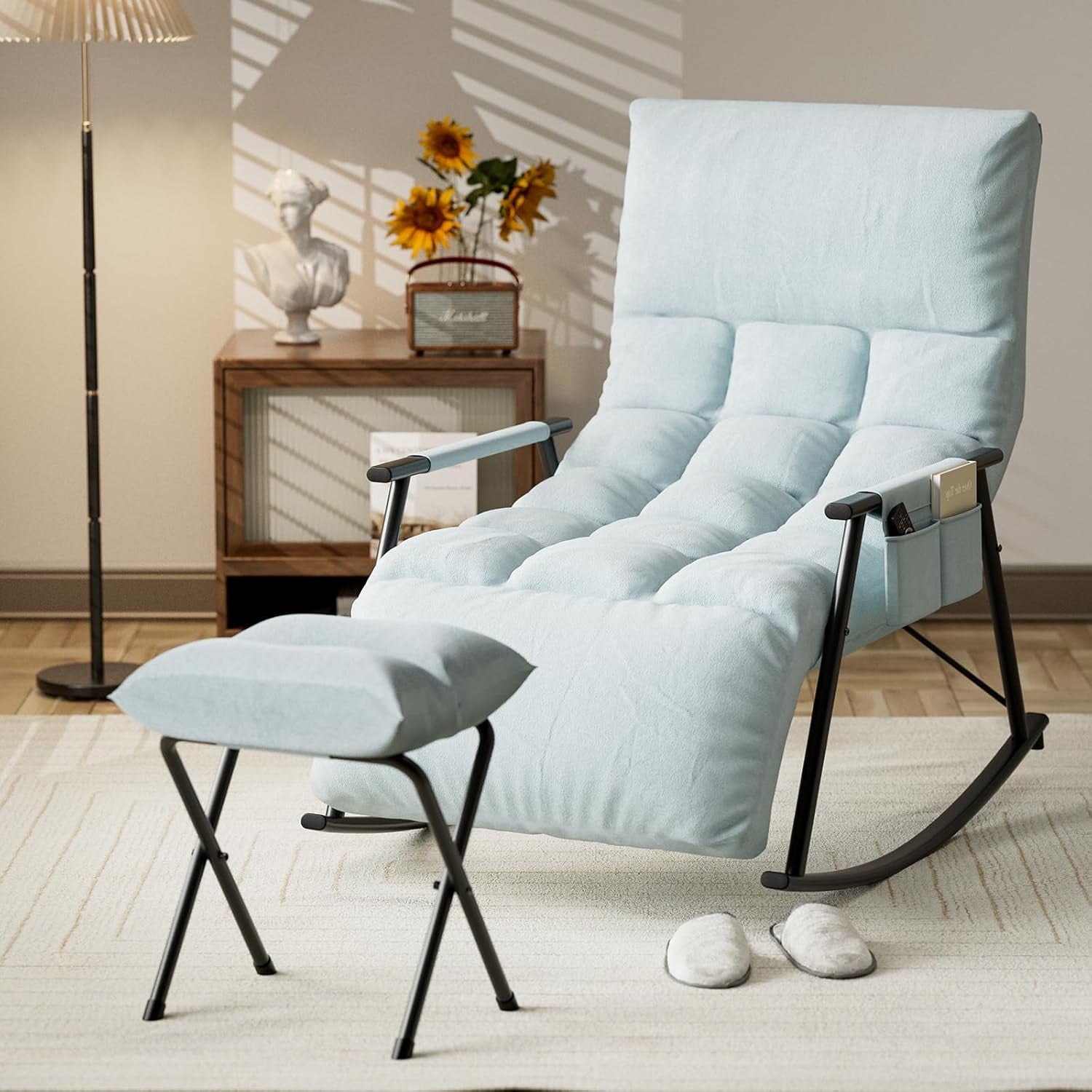 Rocking Chair with Footrest Folding Rocking Recliner Chair Nursery with ...