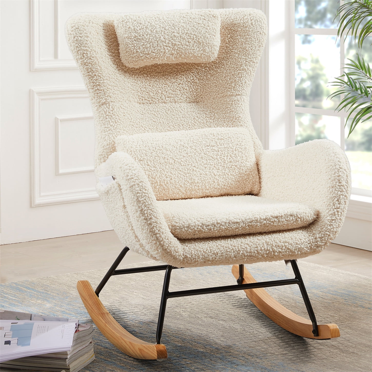 Rocking Chair with High Backrest, Comfy Chair with Headrest and Lumbar ...