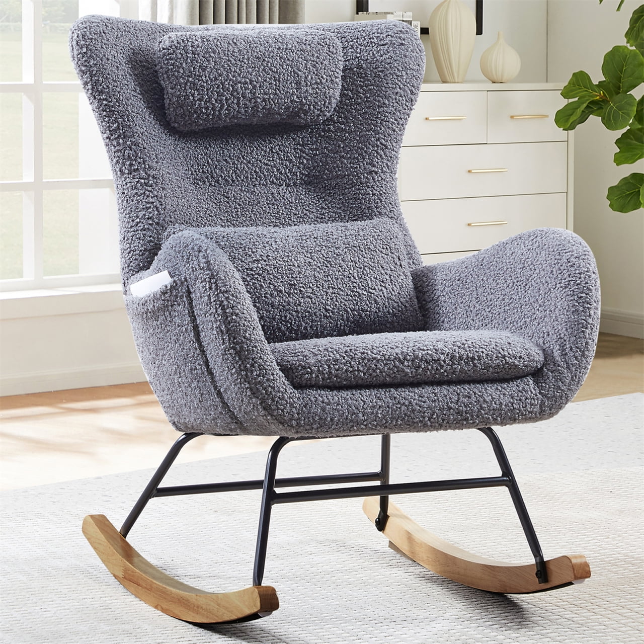 Rocking Chair with High Backrest, Comfy Chair with Headrest and Lumbar ...