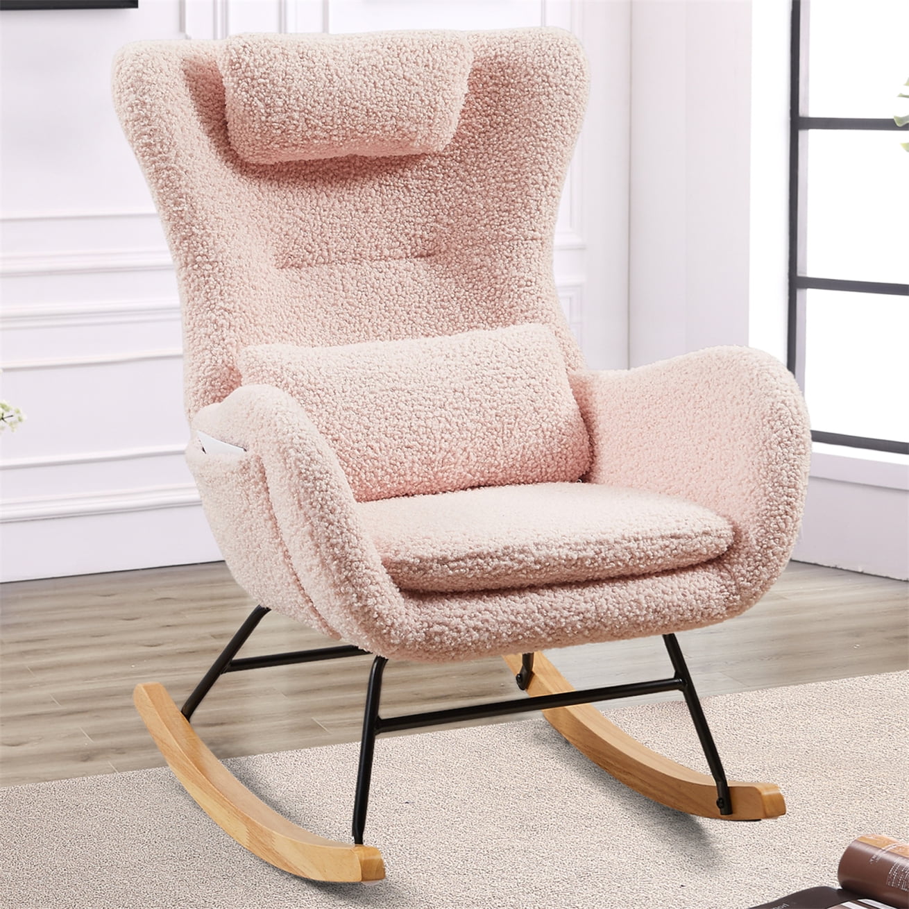 Rocking Chair with High Backrest, Comfy Chair with Headrest and Lumbar ...