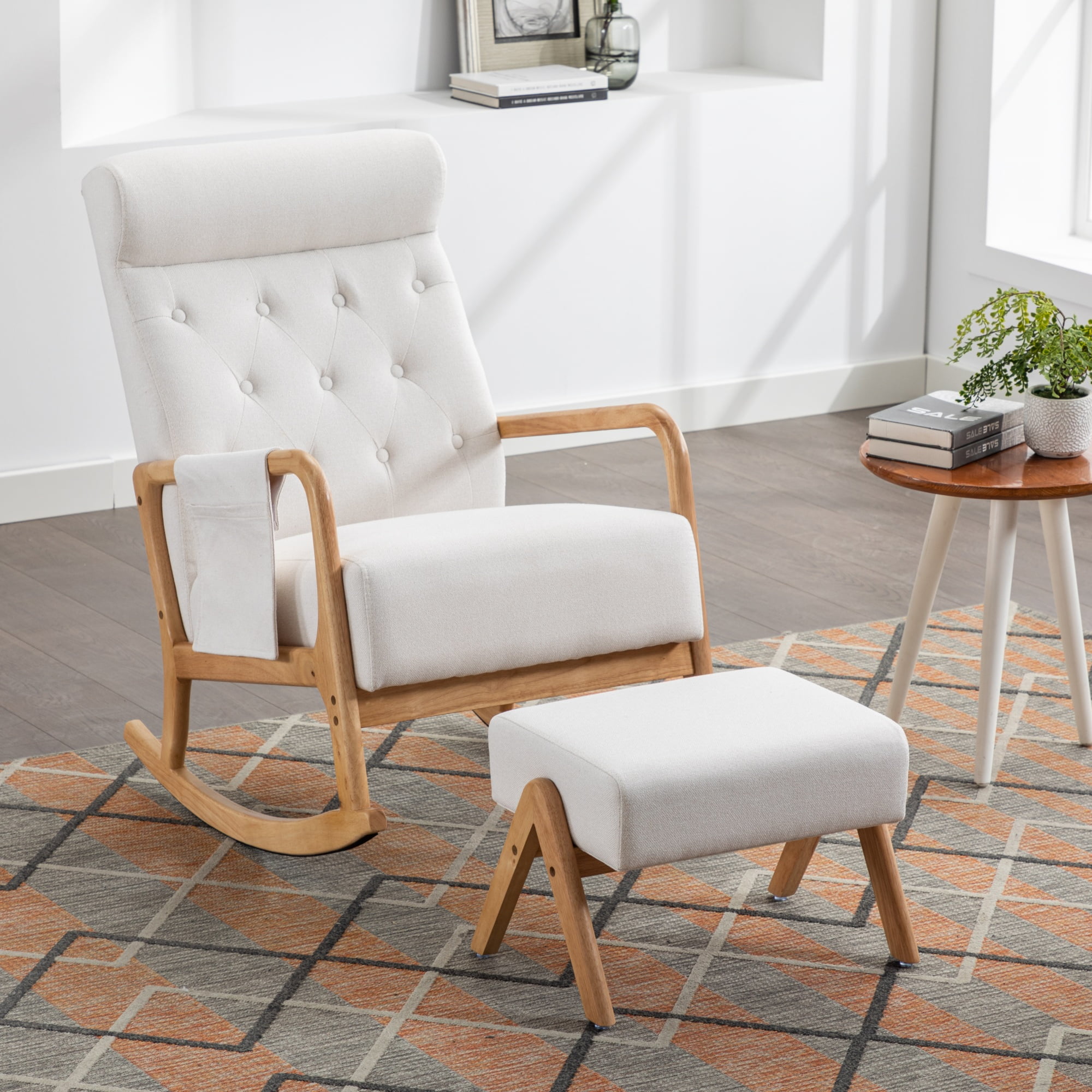 Rocking Chair with Ottoman Upholstered Glider Rocker Chair with Side ...