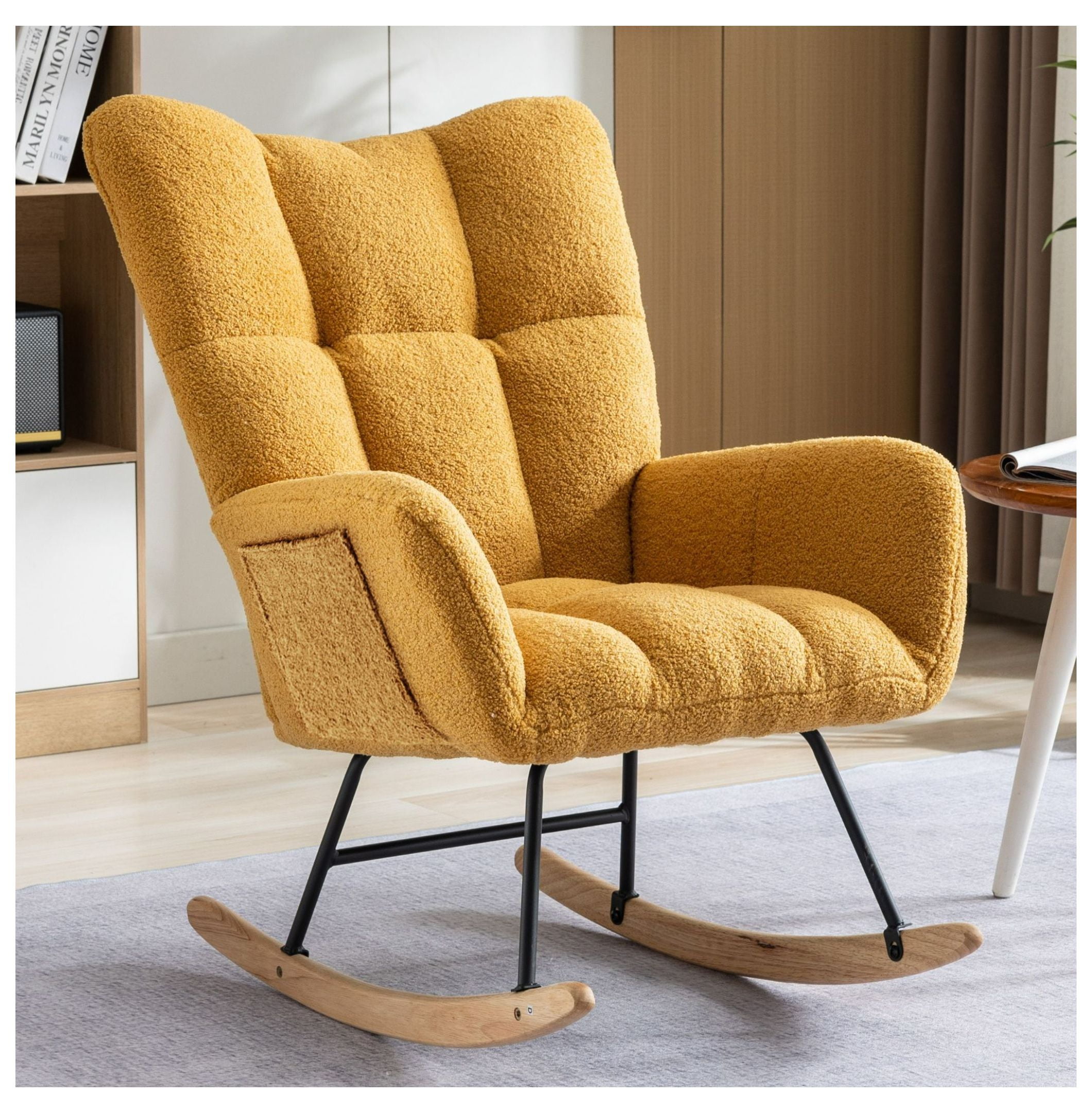 Rocking Chair with Pocket, Teddy Fabric Glider Rocker, Wingback Nursery ...