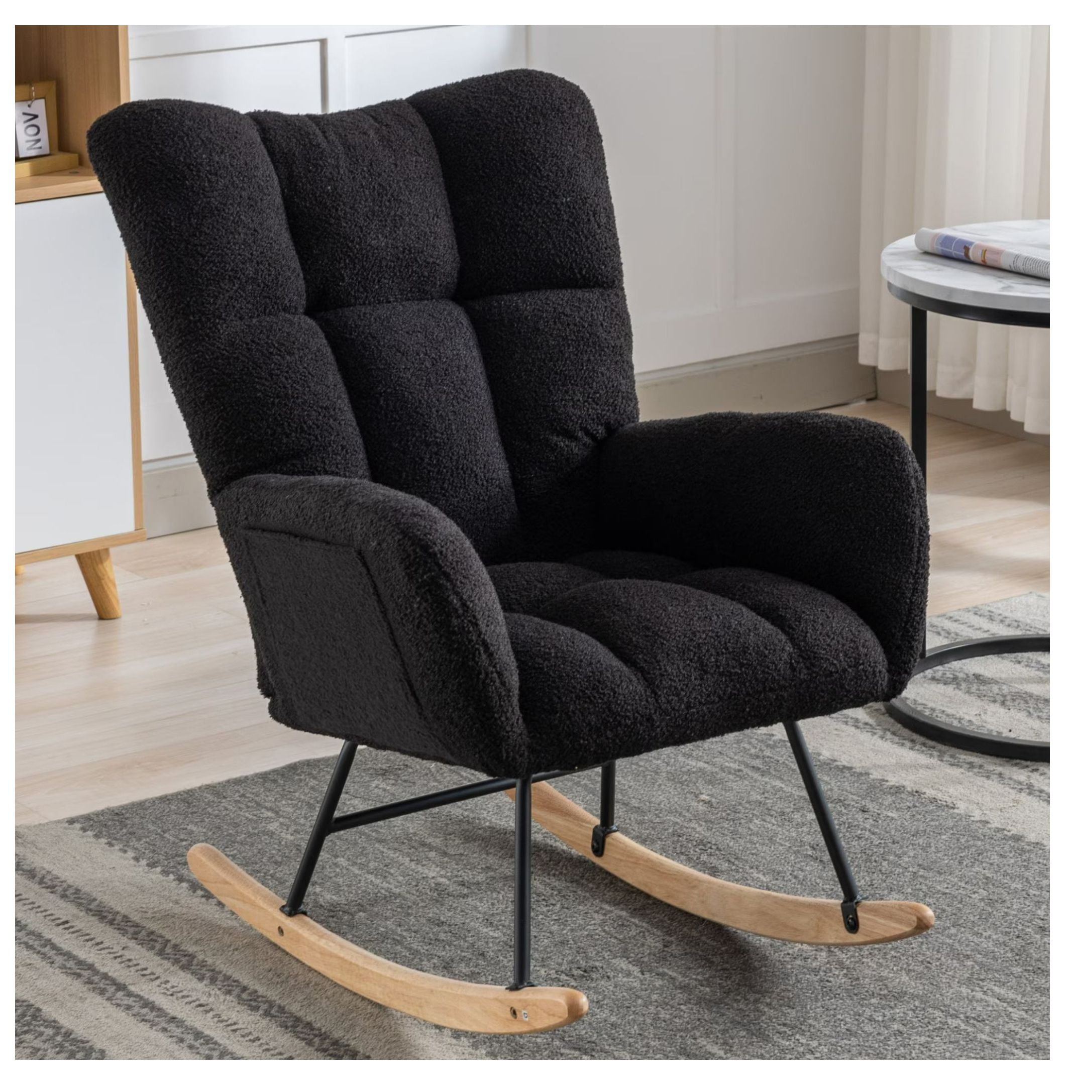 Rocking Chair with Pocket, Teddy Fabric Glider Rocking Chair for ...