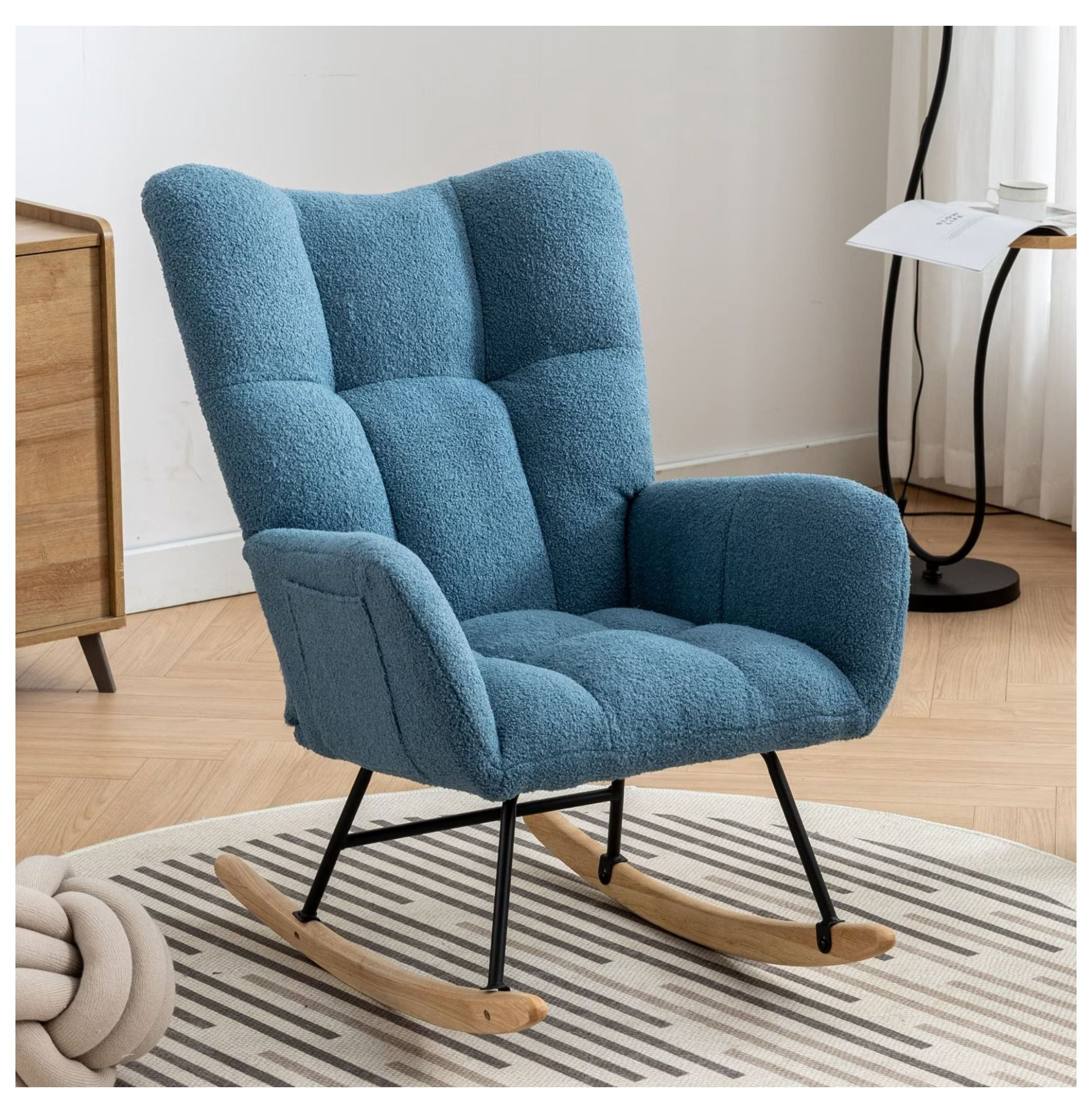 Rocking Chair with Pocket, Teddy Fabric Glider Rocking Chair for ...