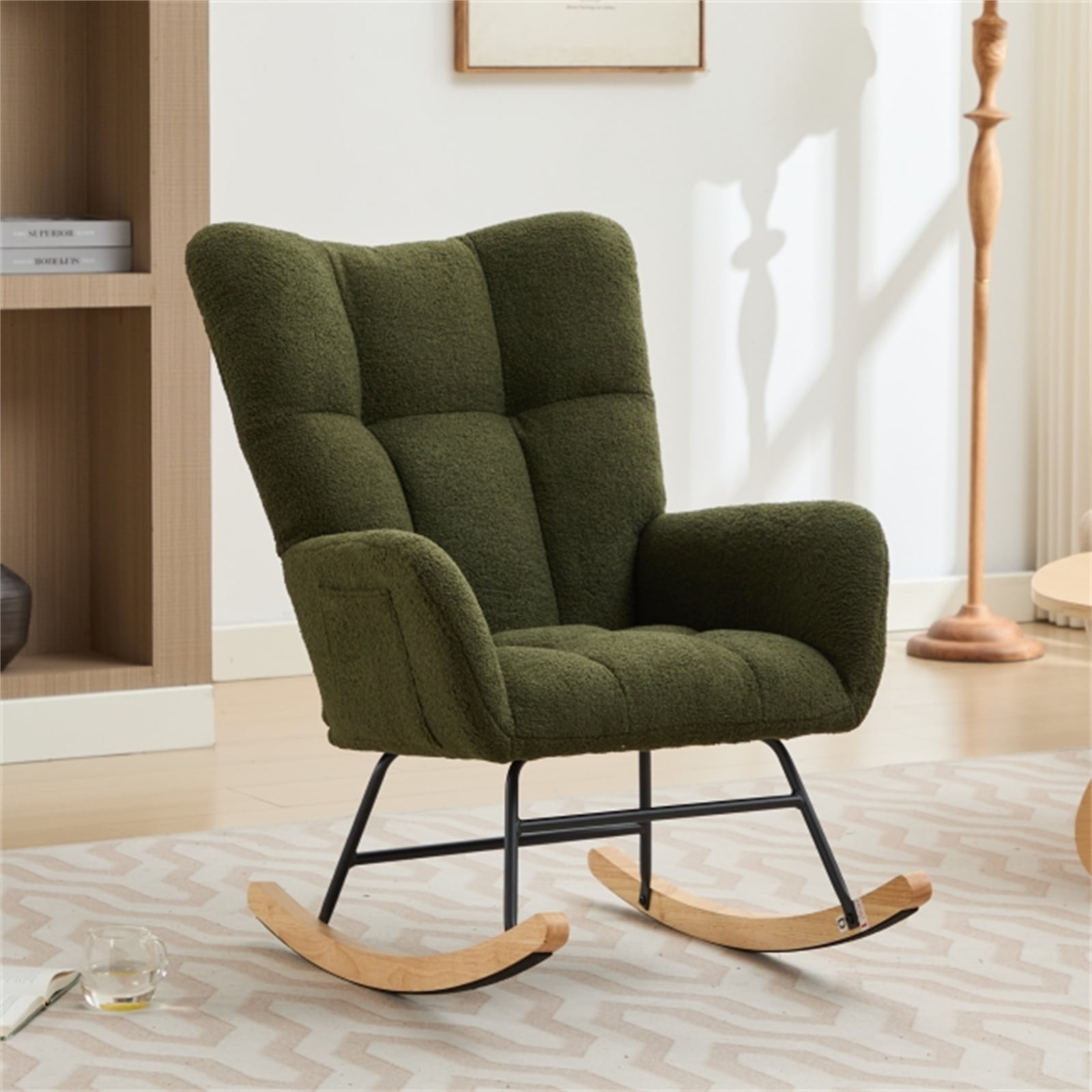 Rocking Chair with Wood Legs, Upholstered Nursery Glider Chair With ...