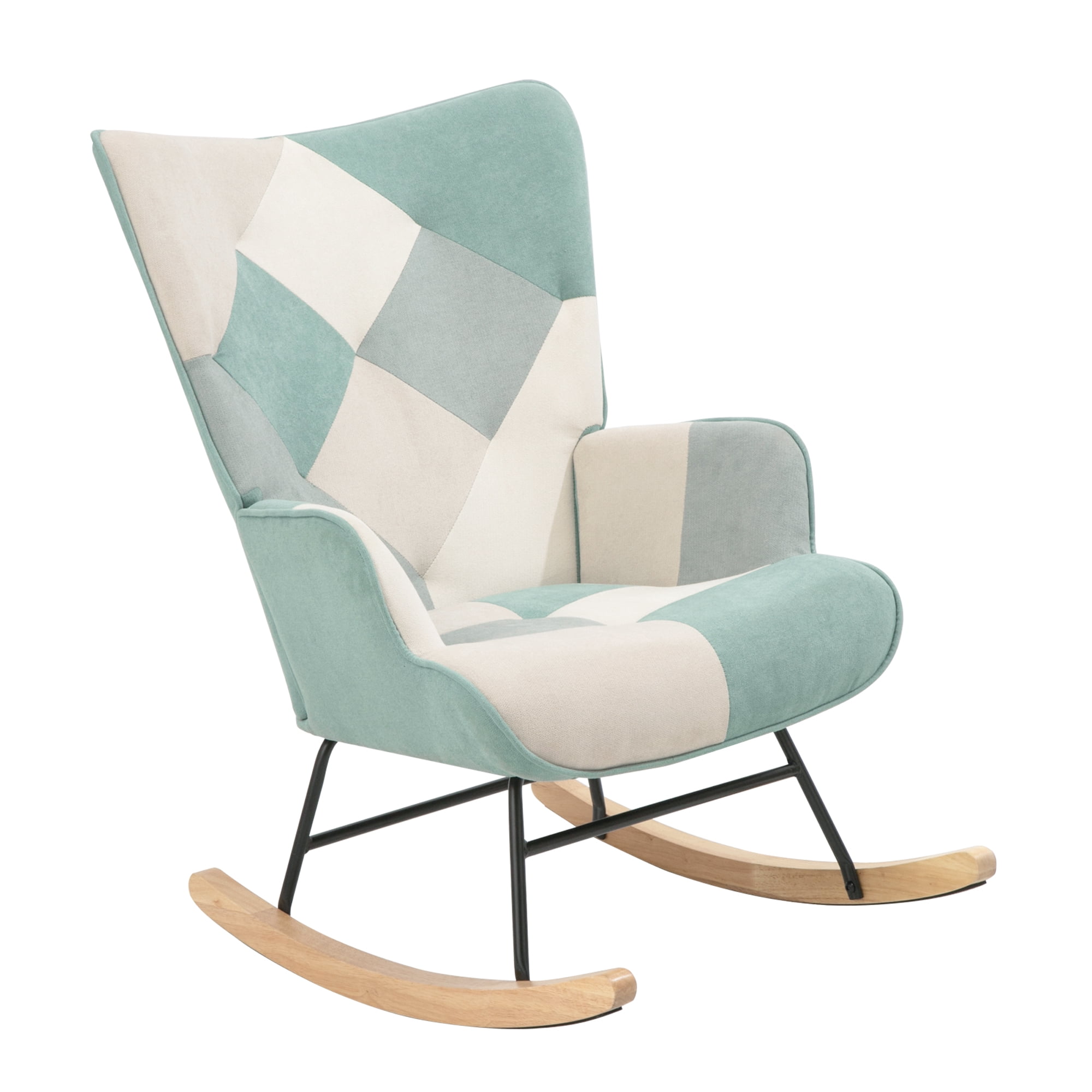 Rocking Chair with ottoman, Mid Century Fabric Rocker Chair with Wood ...