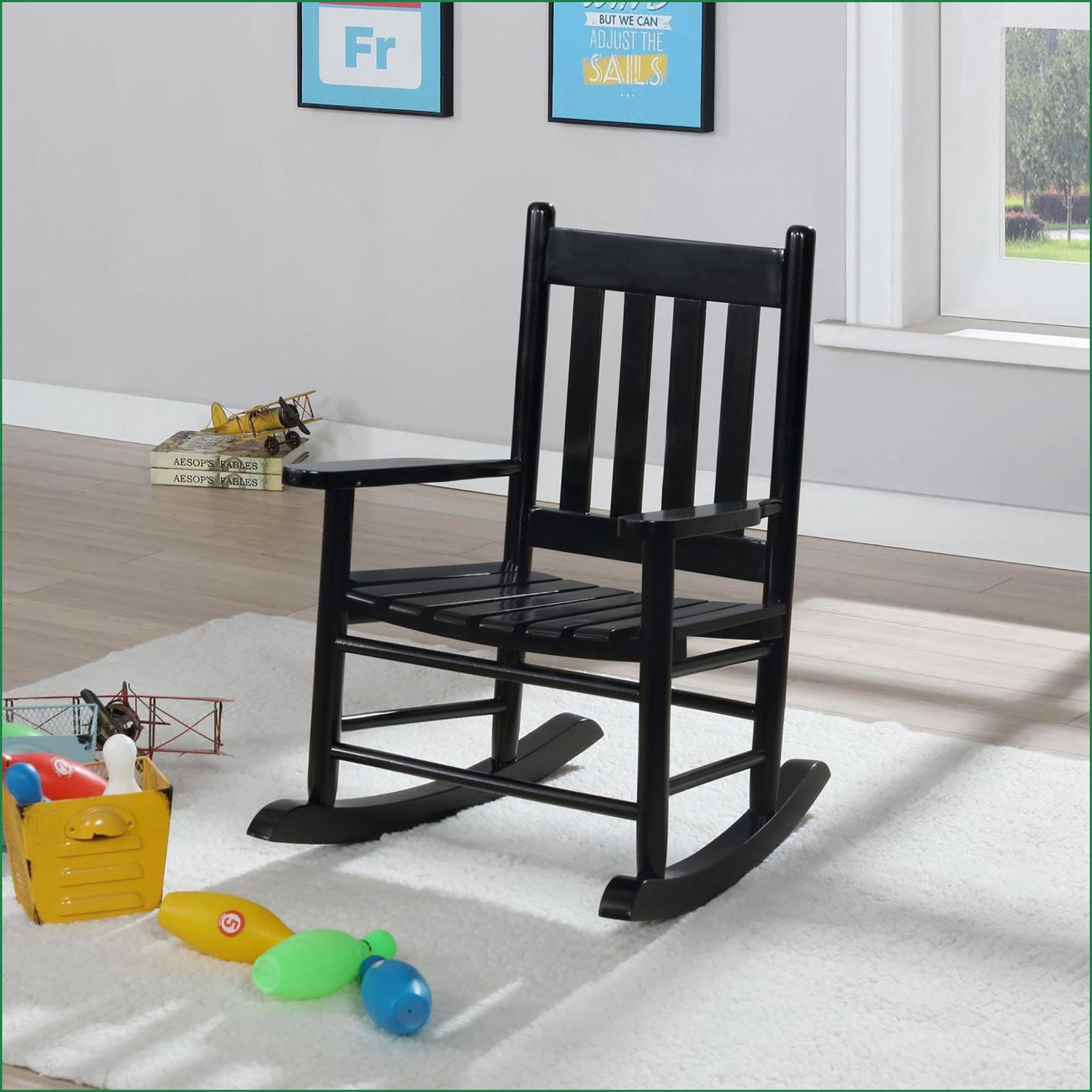 Rocking Chairs for Kids, Solid Acacia Black Slat Back Youth Rocker ...