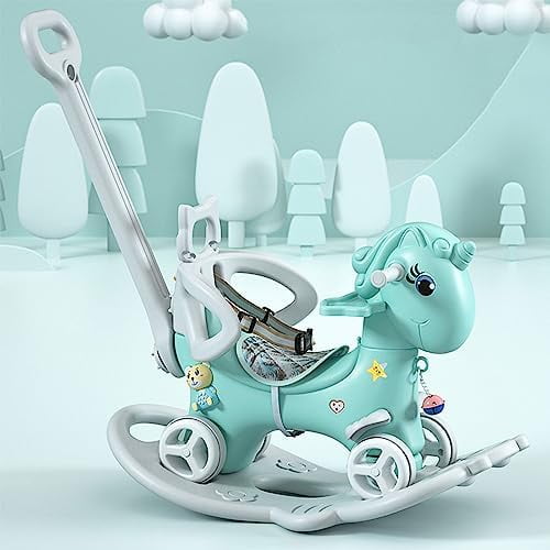 Rocking Horse for Toddlers, Baby Rocking Toy with Push Handle, Backrest ...