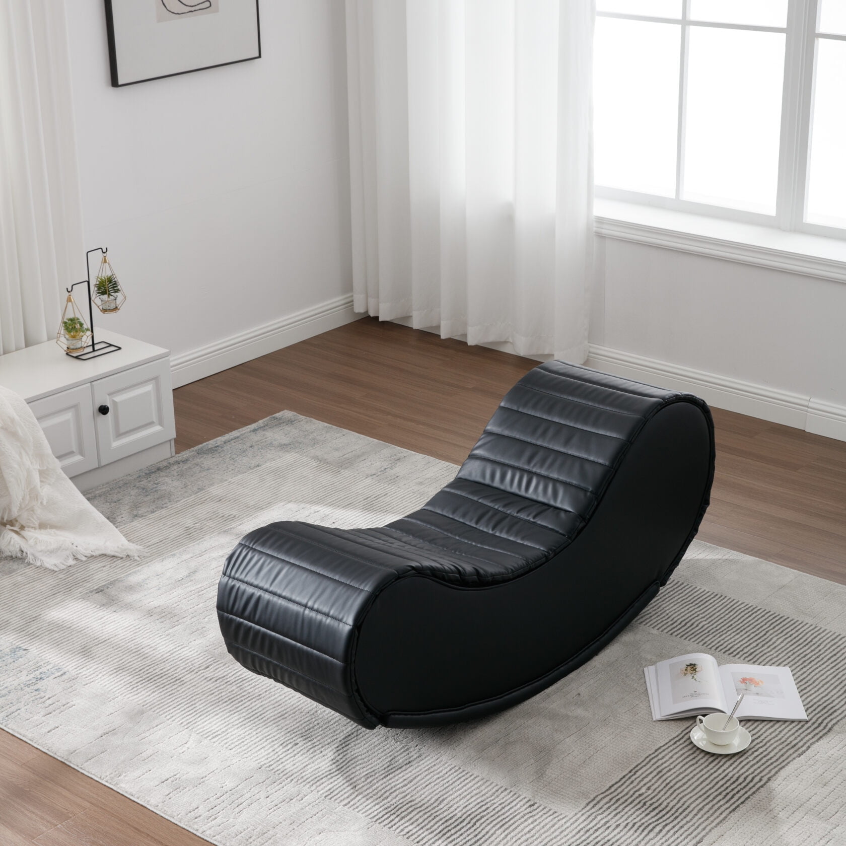 Rocking Leisure Bench Decompression Chair,Modern Faux Leather Curved ...