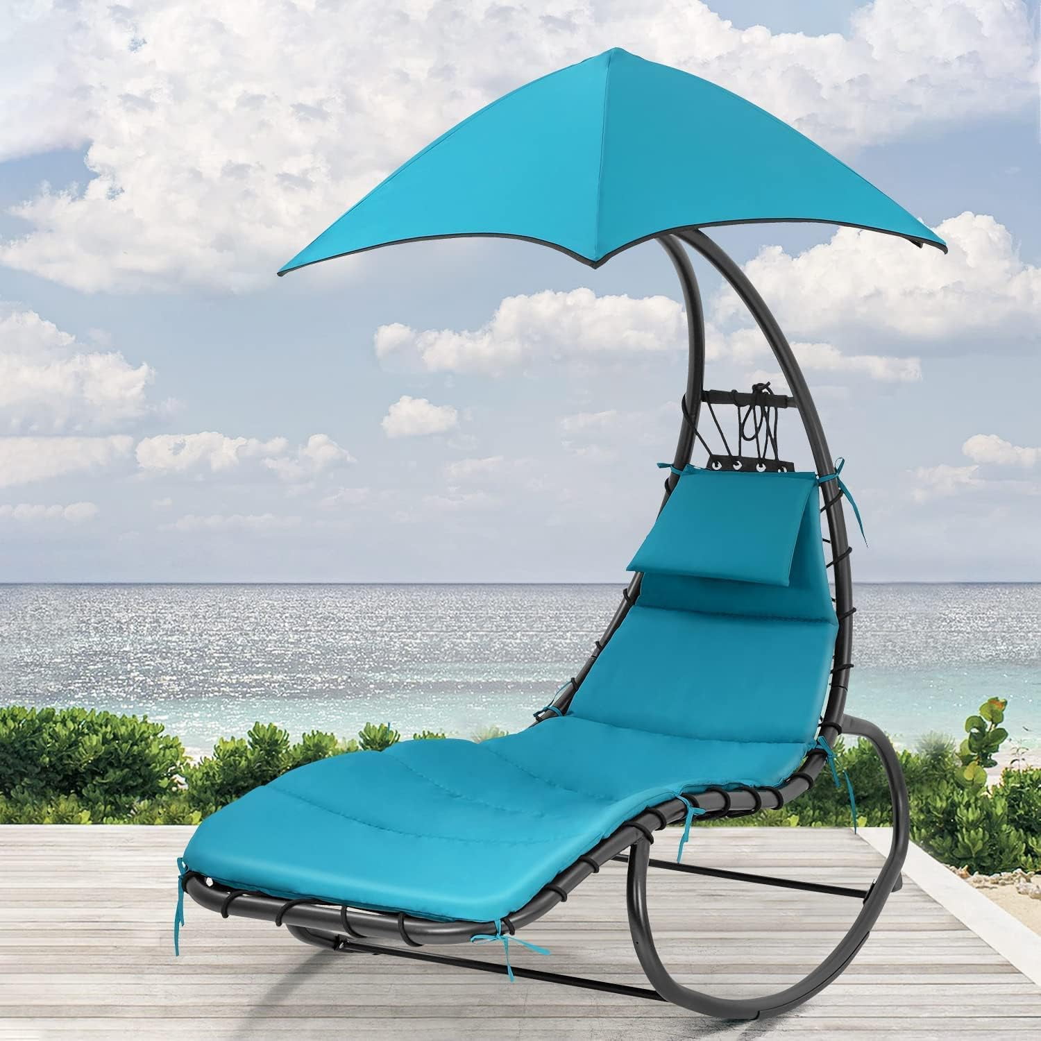 Rocking Lounge Chair Hammock Chair w/Waterproof Canopy, Patio Swing ...