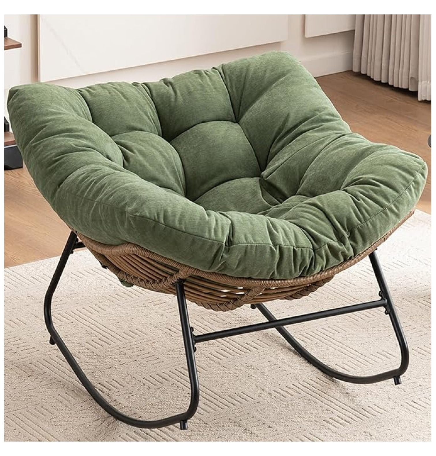 Rocking Papasan Chair, Rocking Egg Chair Outdoor & Indoor with Cushion ...