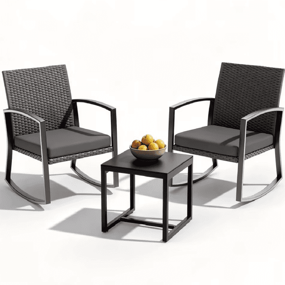 Rocking Patio Bistro Sets - All-Weather - 3 Piece Rattan Conversation ...