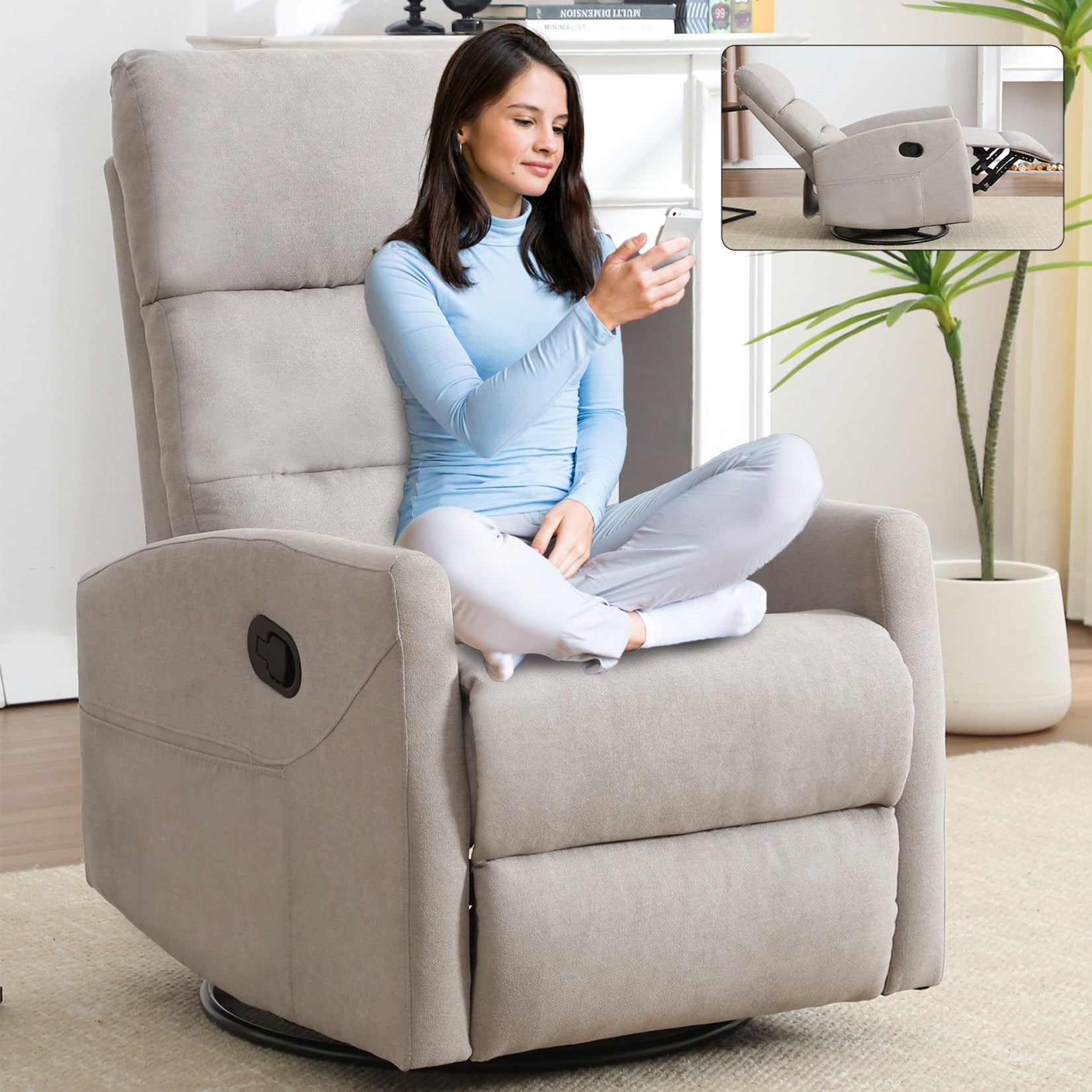 Rocking Recliner Chair, 360° Swivel Rocker Recliner for Adults, Glider ...