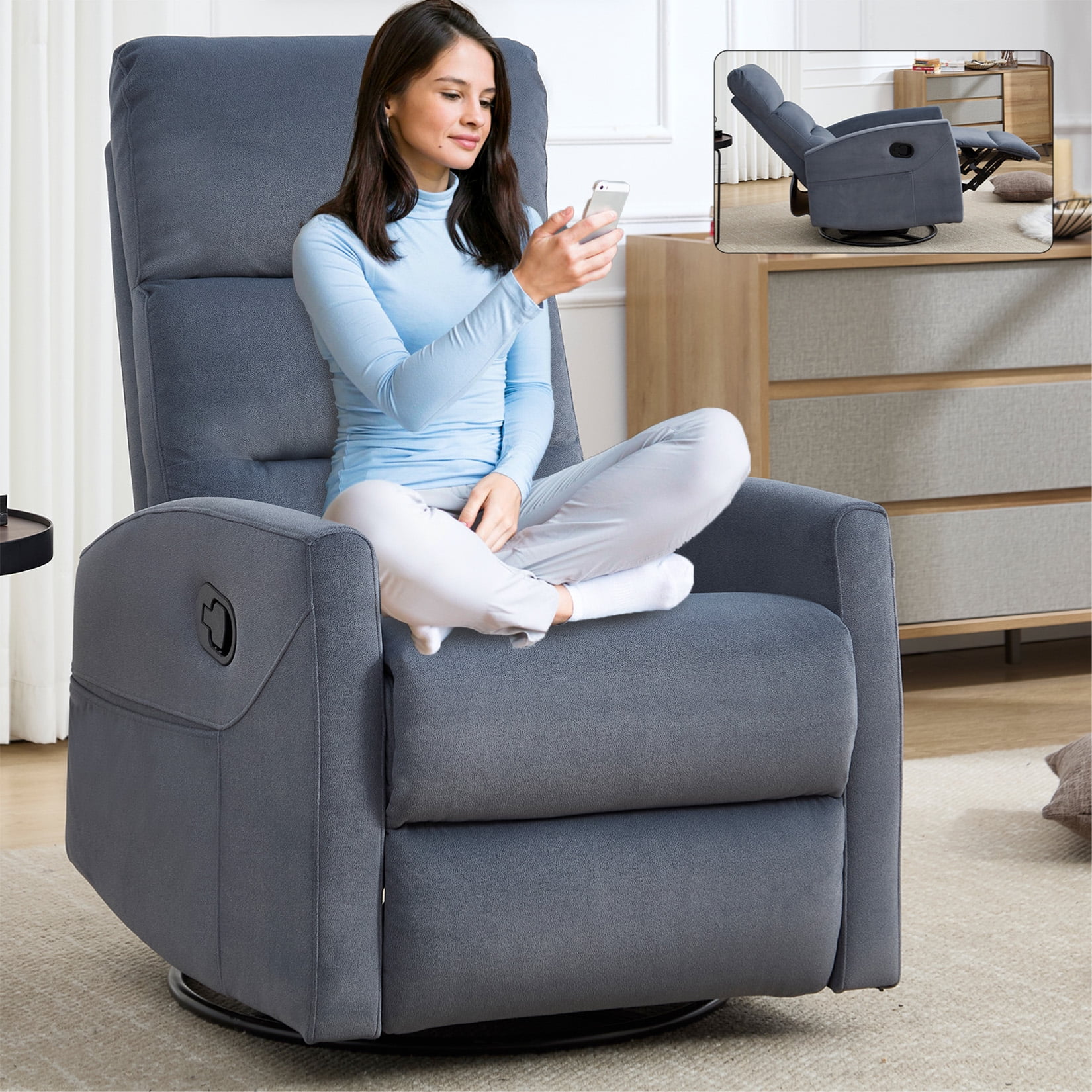 Rocking Recliner Chair, 360° Swivel Rocker Recliner for Adults, Glider ...