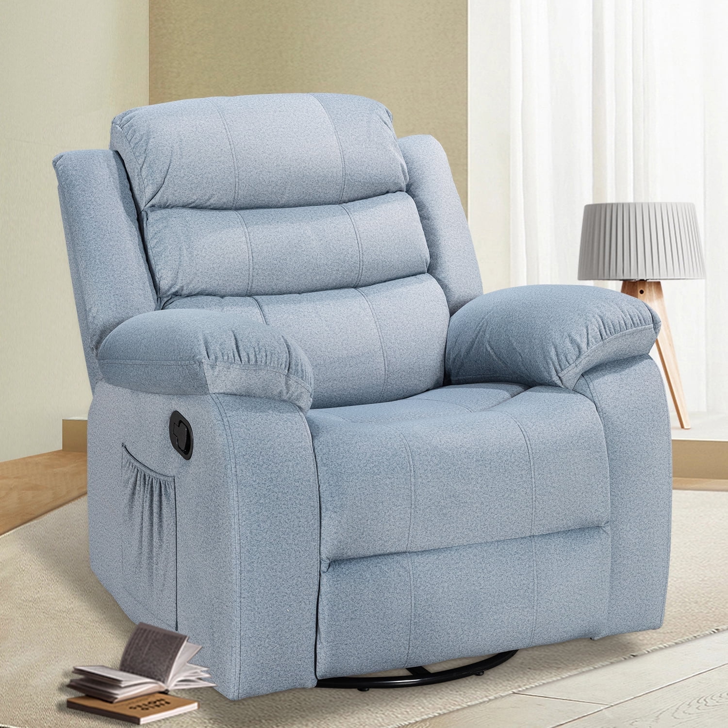 Rocking Reclining Chair with Overstuffed Back and Seat, 360° Swivel ...