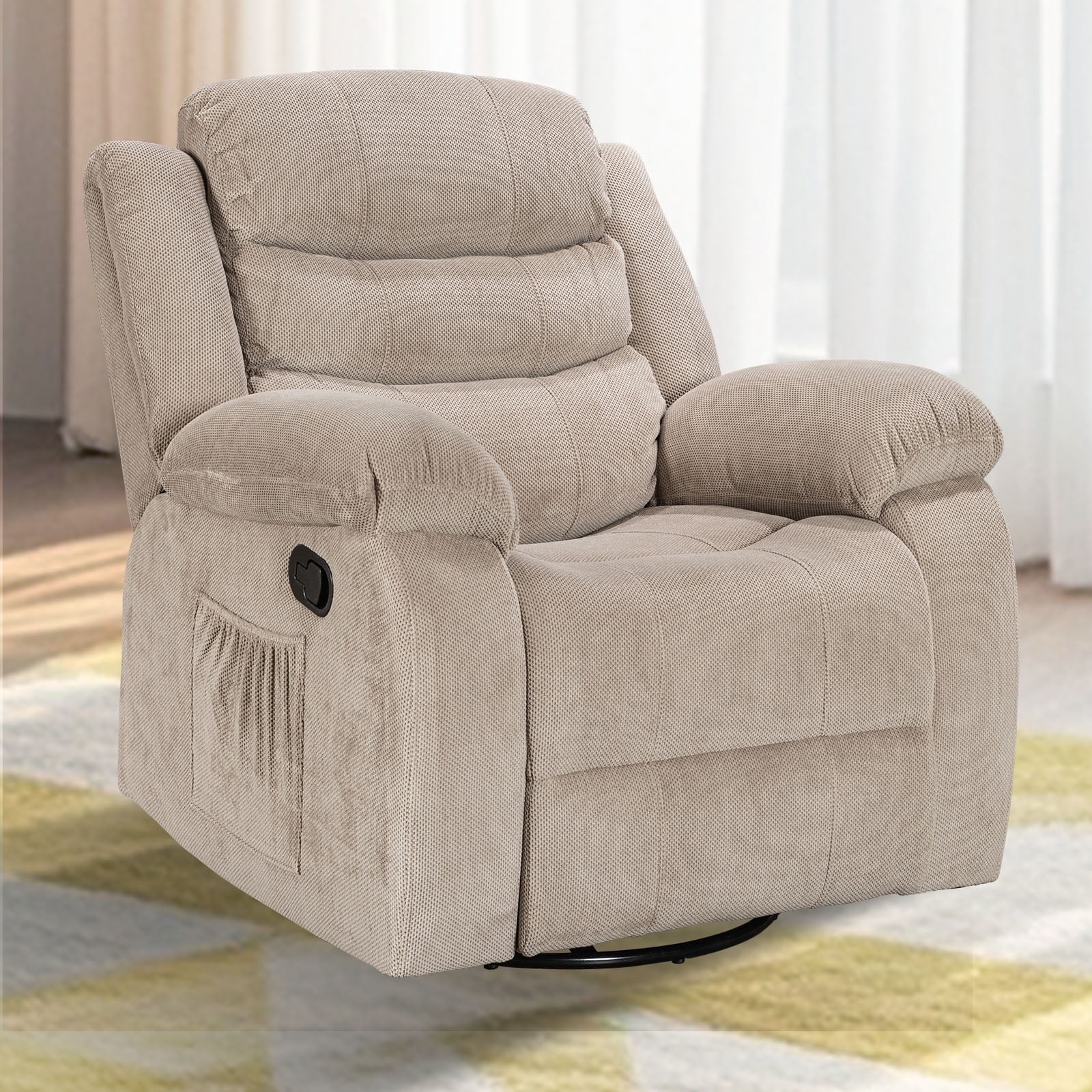 Rocking and Swivel Reclining Chair with Overstuffed Back and Seat, 360 ...
