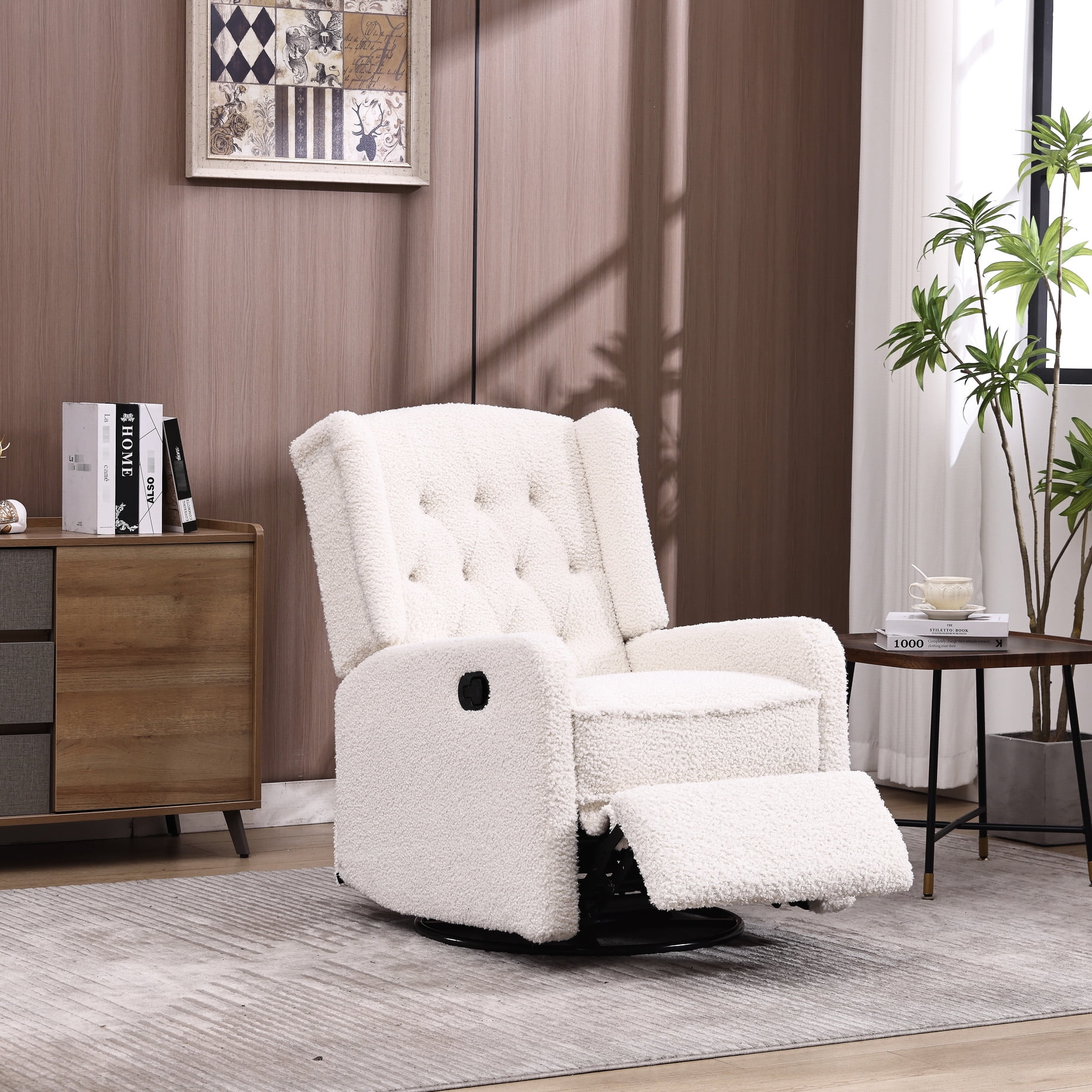 Rocking Swivel Recliner Chair With Soft Padding, White . 30° Rock, 105 ...