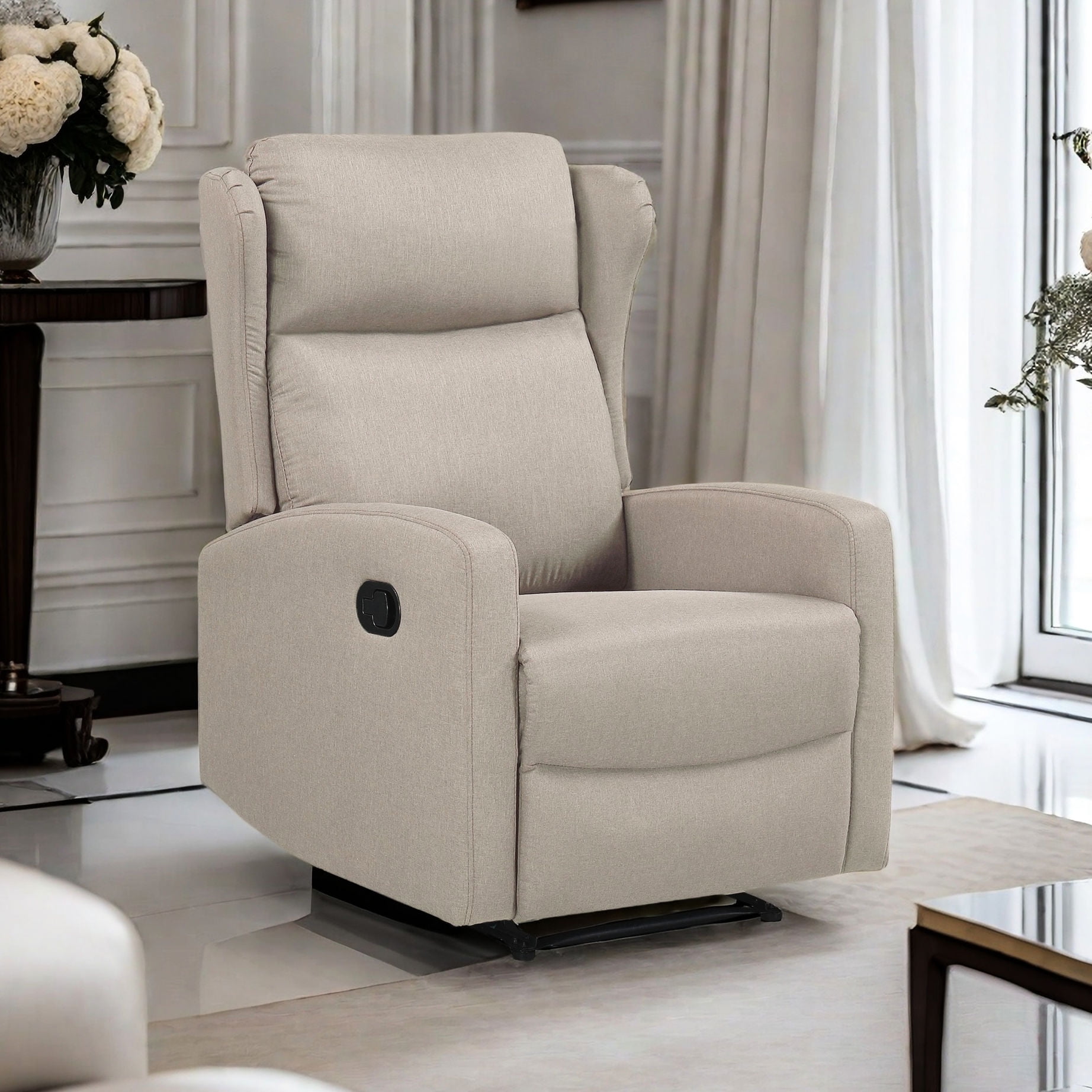 Rocking recliner chair made of light gray linen for home and movie ...