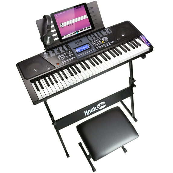 Rockjam 61-Key Digital Keyboard Piano Kit with Stand, Bench, Music ...