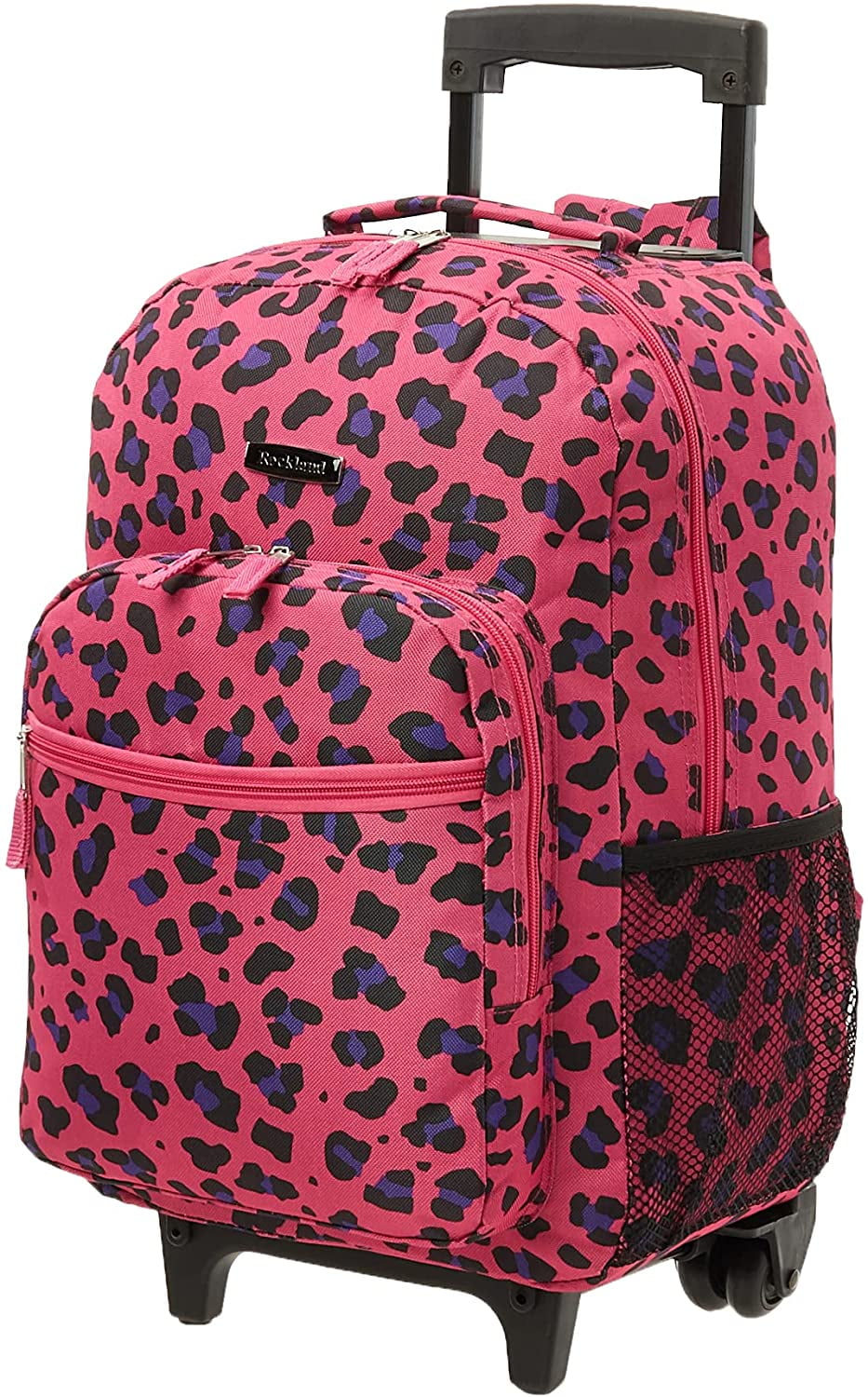 Rockland Double Handle Rolling Backpack, Magenta Leopard, 17-Inch ...