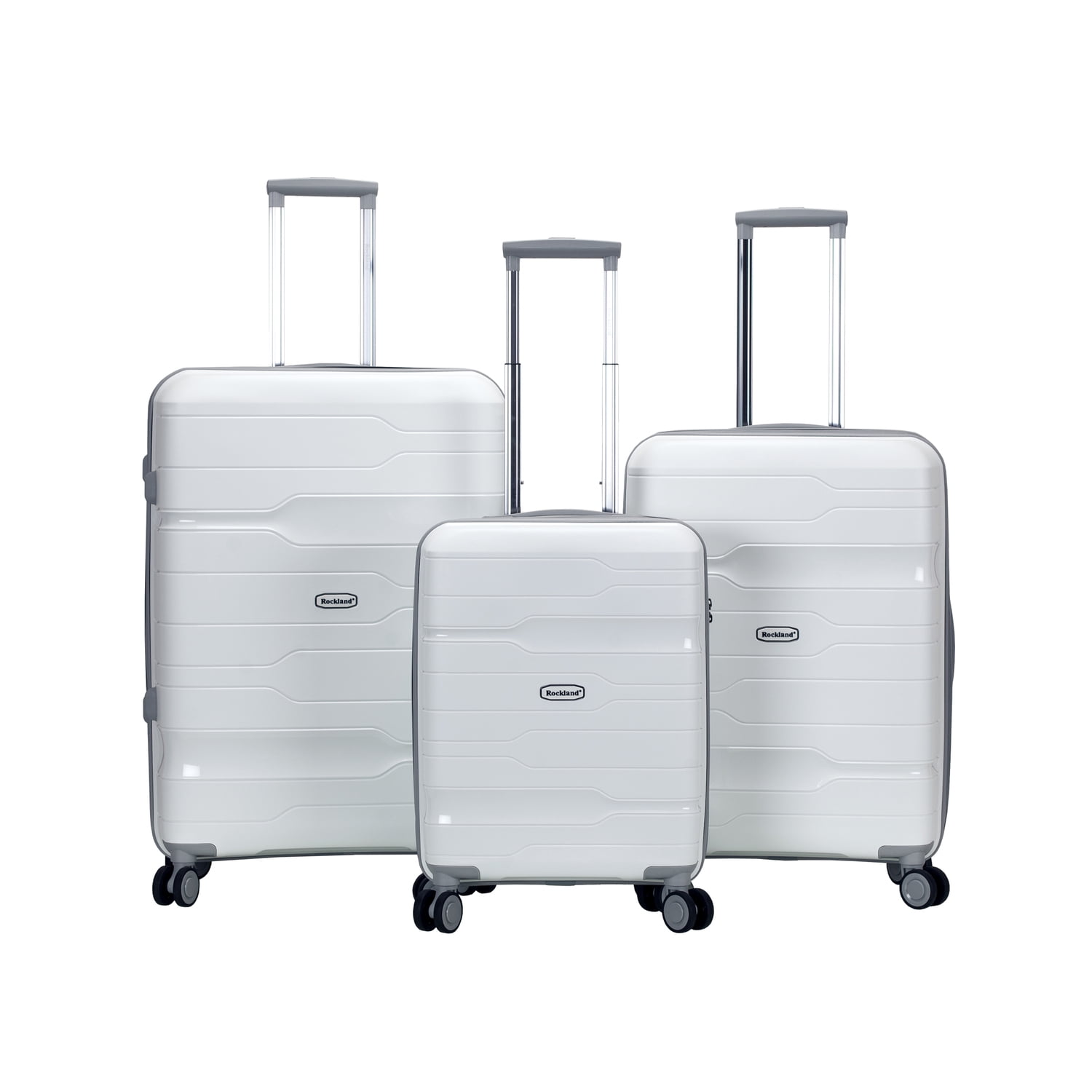 Rockland Luggage Linear 3 Piece Polypropylene Luggage Set, White ...