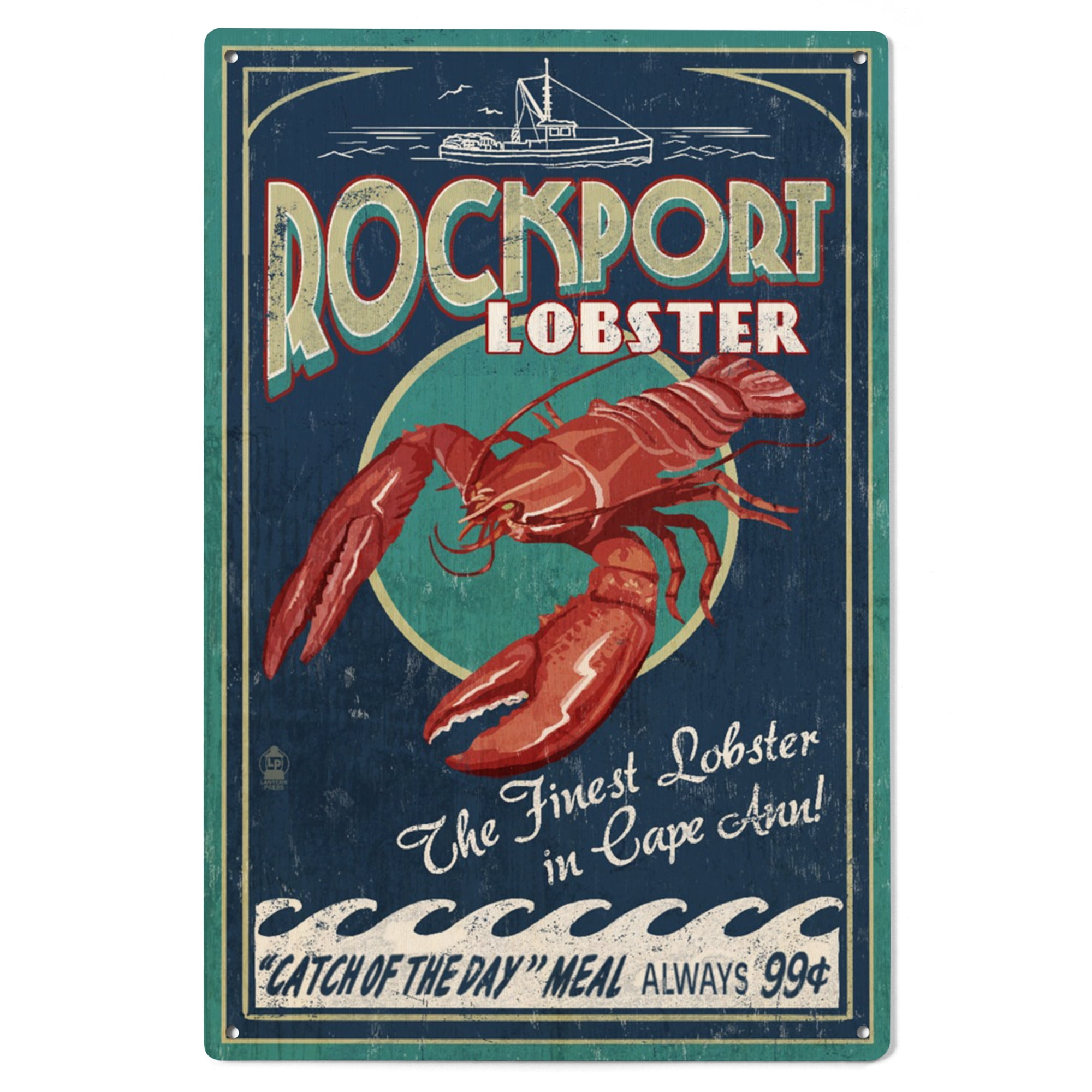 Rockport, Massachusetts, Cape Ann, Lobster Vintage Sign Birch Wood Wall ...