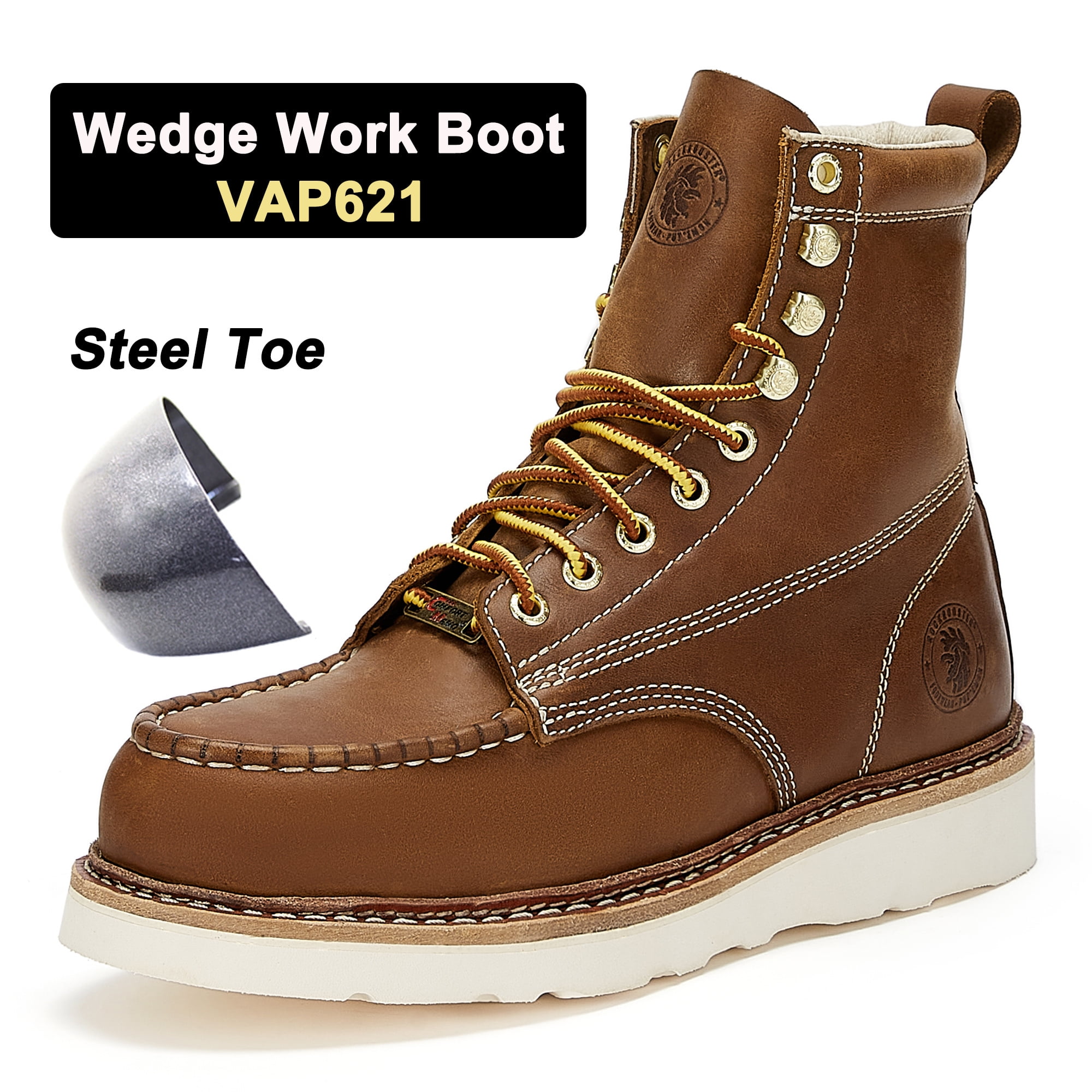 Rockrooster 7" Men's Steel Toe Work Boots, Brown, EH Rated, E Width ...