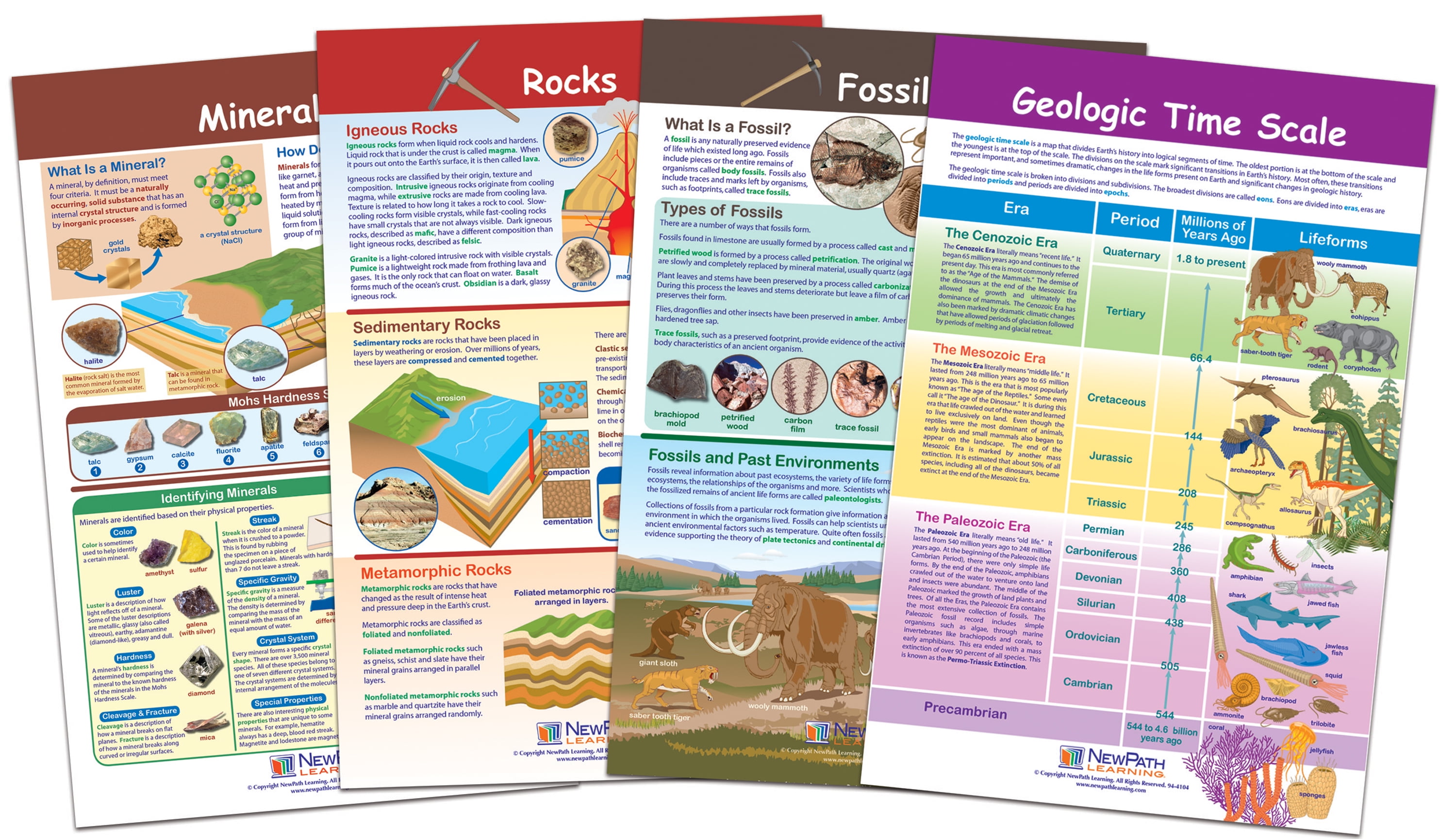 Rocks, Minerals & Fossils Bulletin Board Chart Set - Set of 4 - Walmart.com