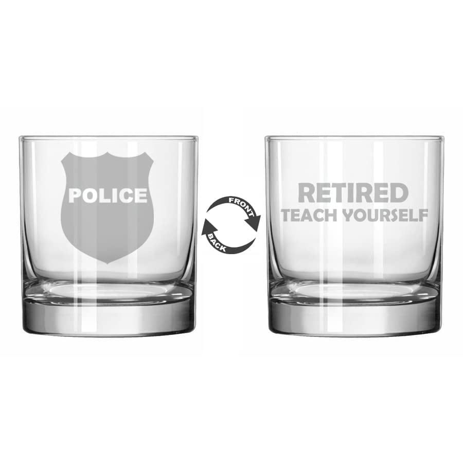 Rocks Whiskey Old Fashioned Glass 2 Sided Retirement Gift Police Badge ...
