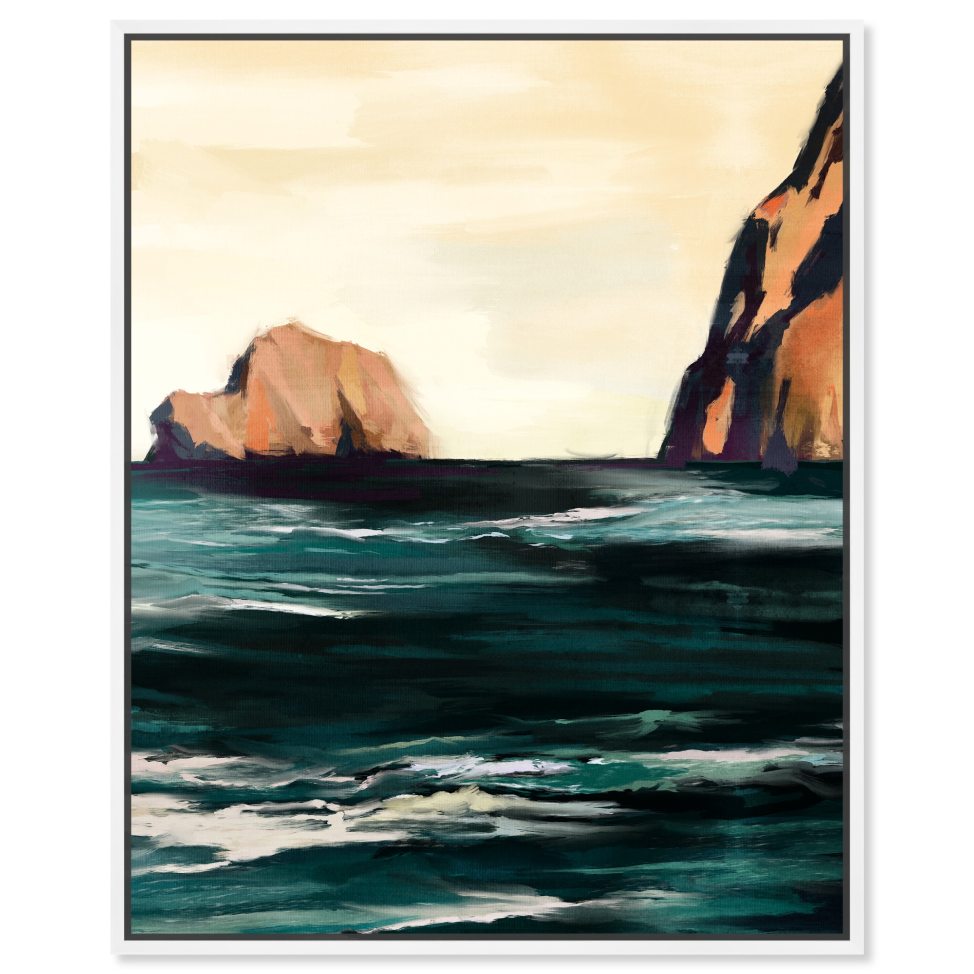 Rockside View Canvas Coastal Wall Art by Art Remedy, White Frame, 24" x ...
