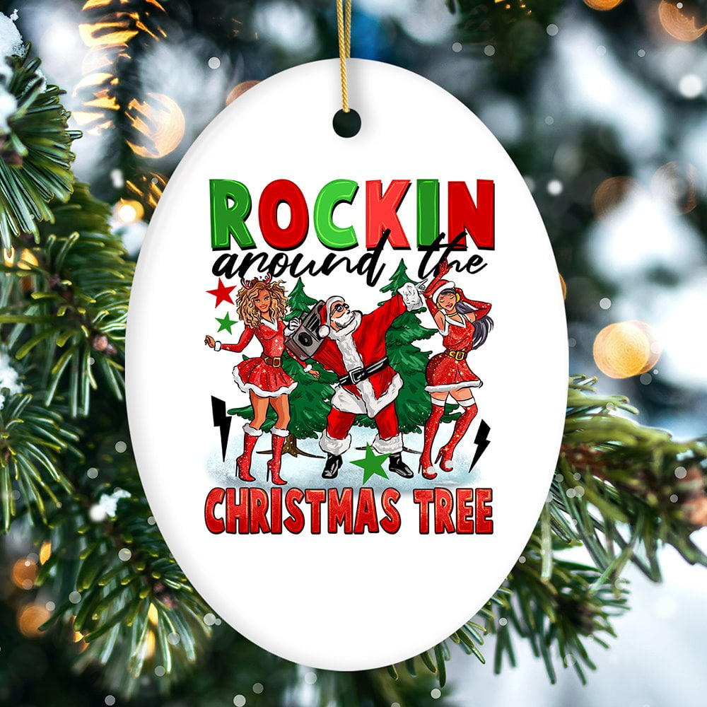 Rockstar Dancing Santa and the Ladies Cool and Funny Ornament, Rockin ...