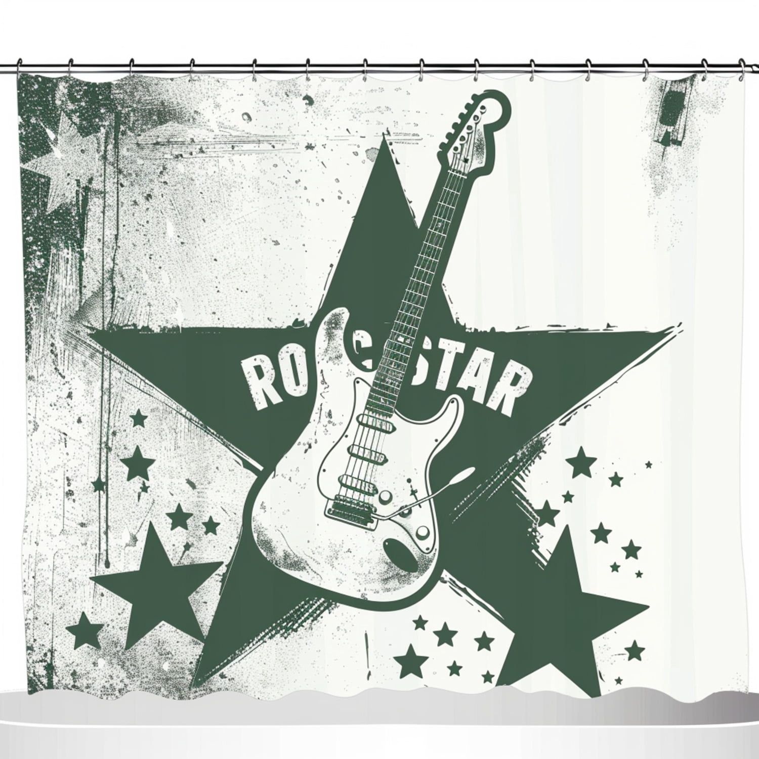 Rockstar Electric Guitar Vintage Logo Grunge Style Shower Curtain with ...