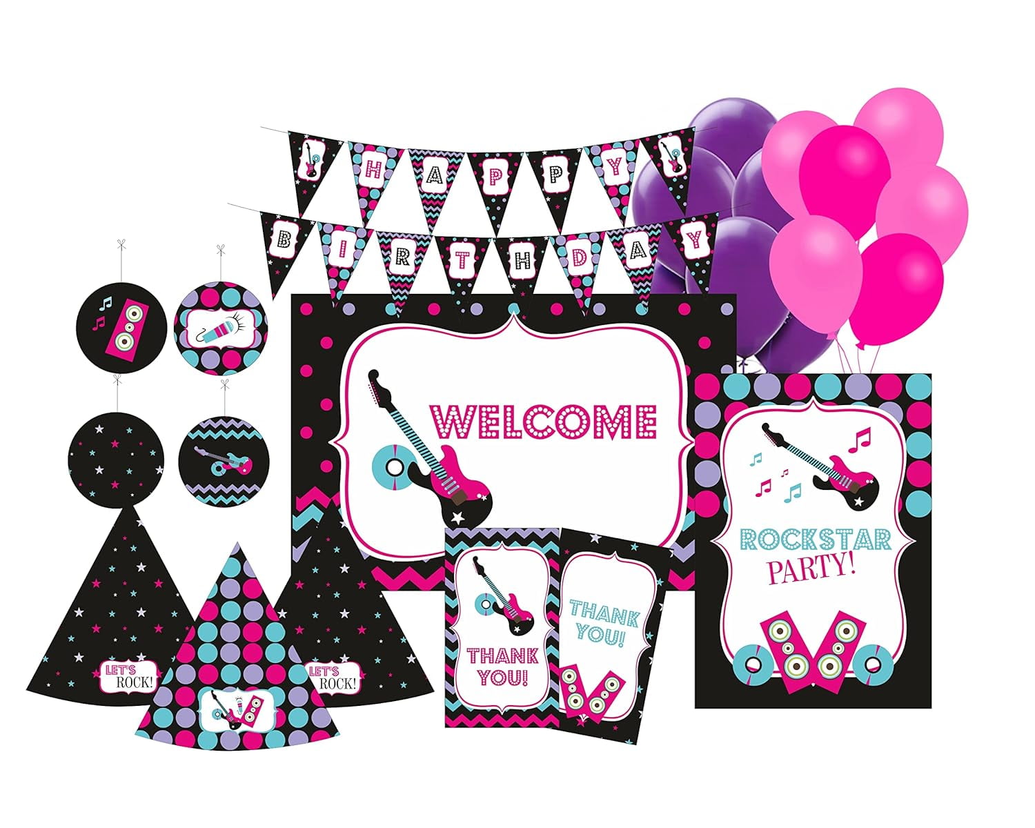 Rockstar Girl Party Decorations Kit - 80 Pcs Includes Banner, Balloons ...