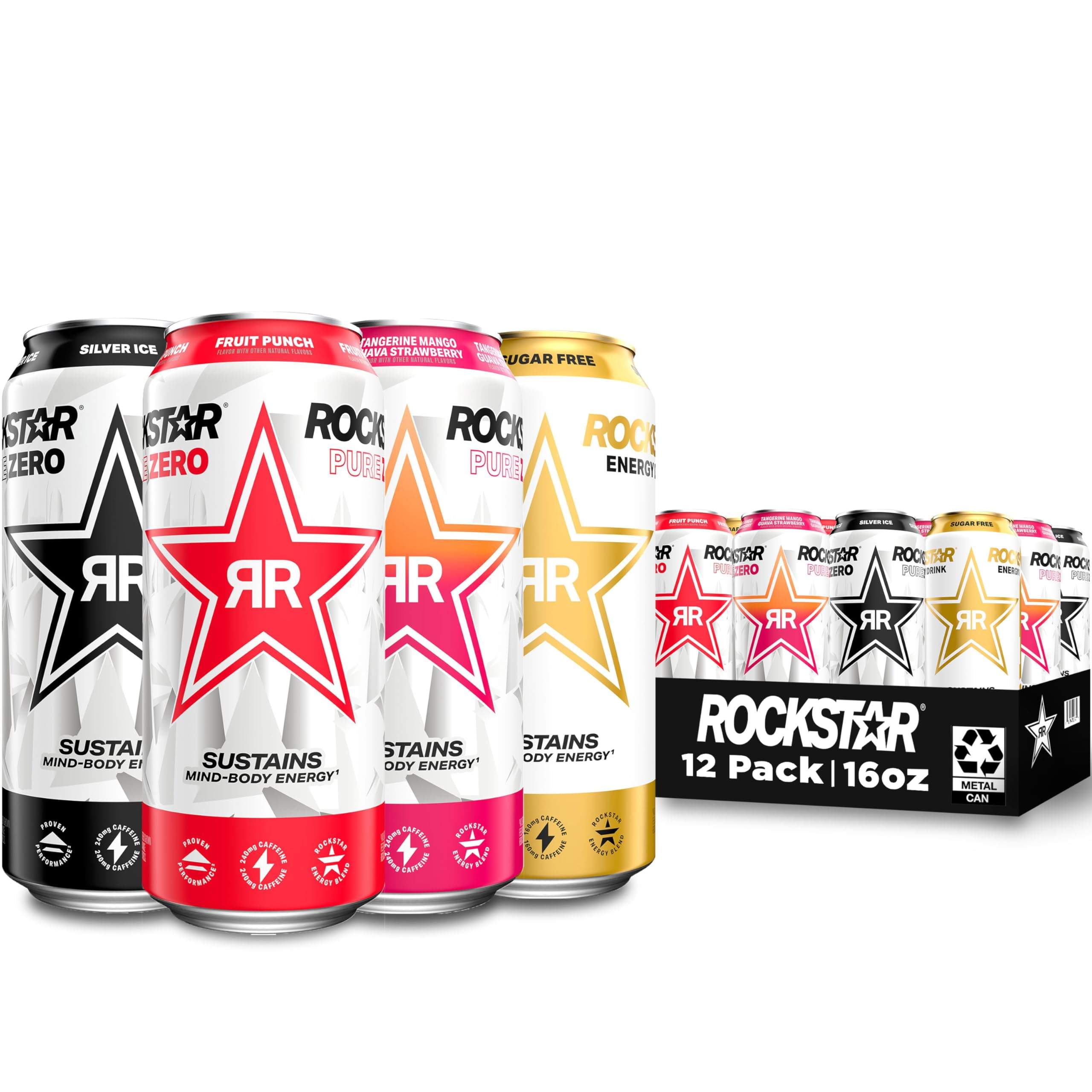 Rockstar Pure Zero SCH4 Energy Drink,4 Flavor Pure Zero Variety Pack, 0 ...