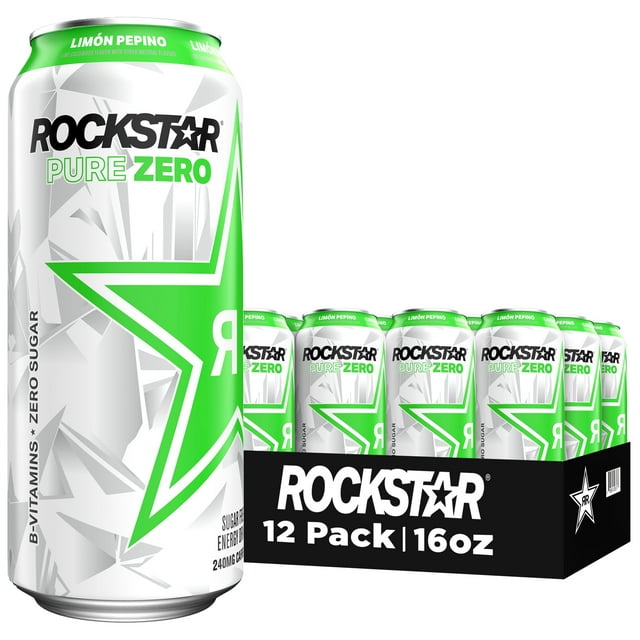 Rockstar Pure Zero Sugar Limon Pepino - Lime Cucumber Energy Drink, 16 Oz Can, 12 Count ...