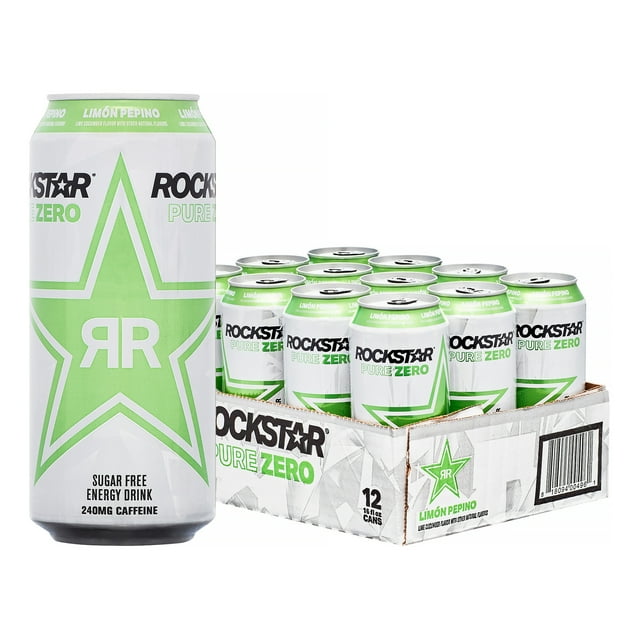 Rockstar Pure Zero Sugar Limon Pepino - Lime Cucumber Energy Drink, 16 Oz Can, 12 Count ...
