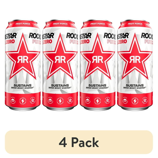 (4 pack) Rockstar Pure Zero Sugar Punched Fruit Punch Energy Drink, 16 ...