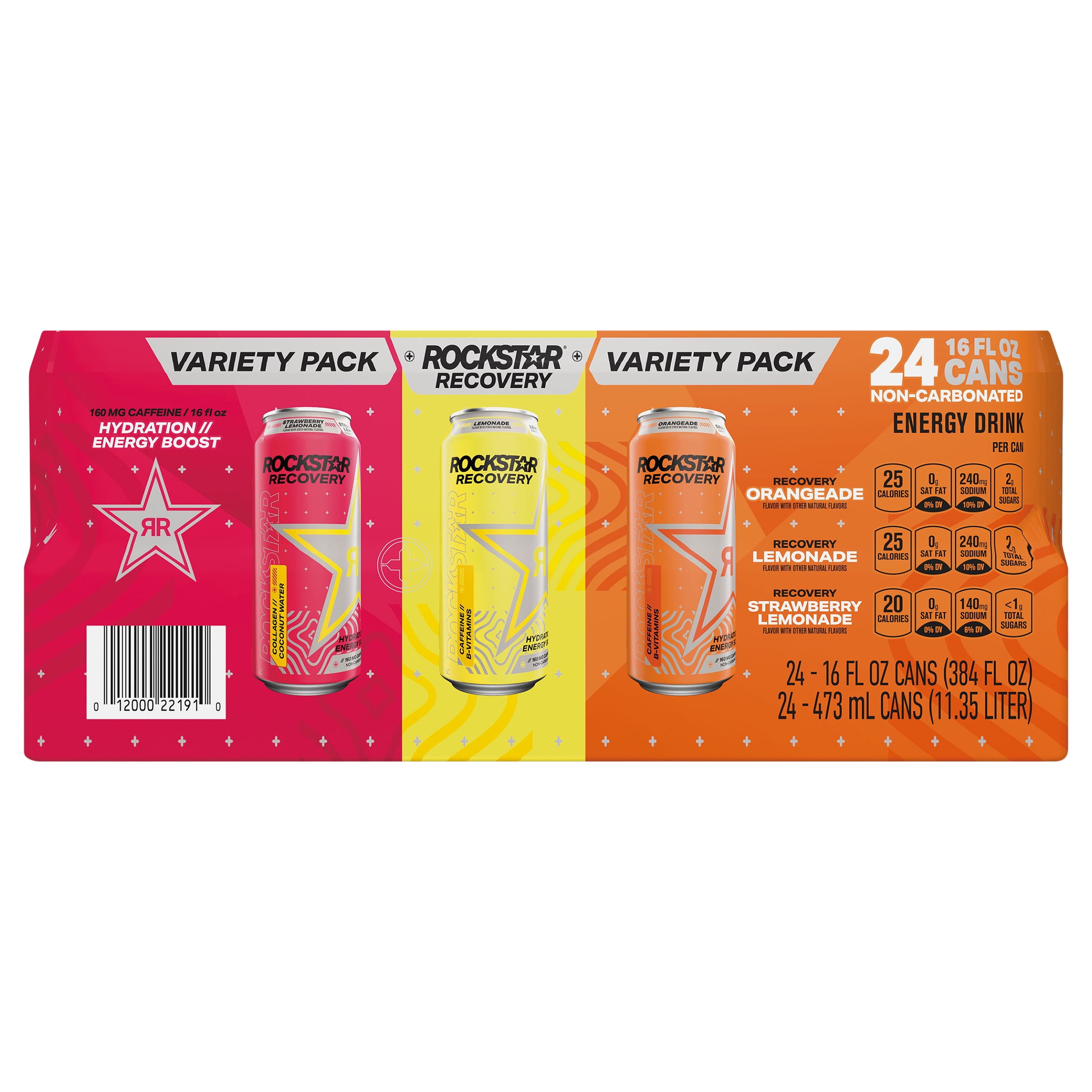 Rockstar Recovery Non-Carbonated Energy Drink Variety Pack 16 Fl Oz 24 Count - Walmart.com