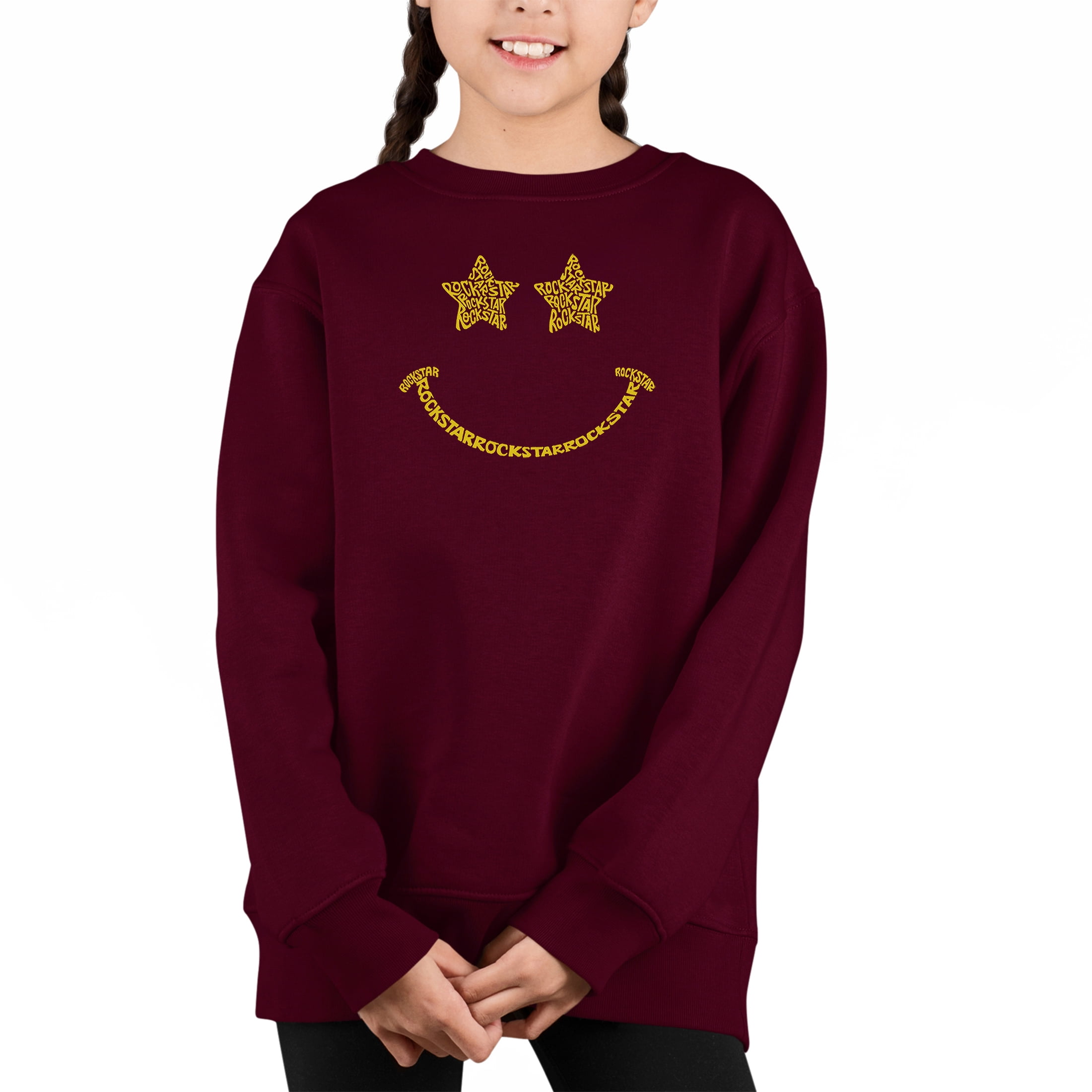 Rockstar Smiley - Girl's Word Art Crewneck Sweatshirt - Walmart.com