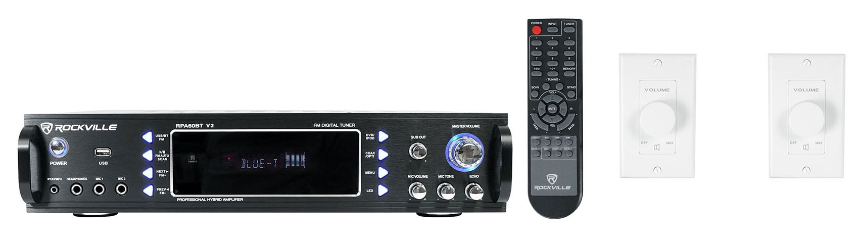 Rockville 2-Room Home Audio Receiver Amplifier w/Bluetooth+Wall Volume ...