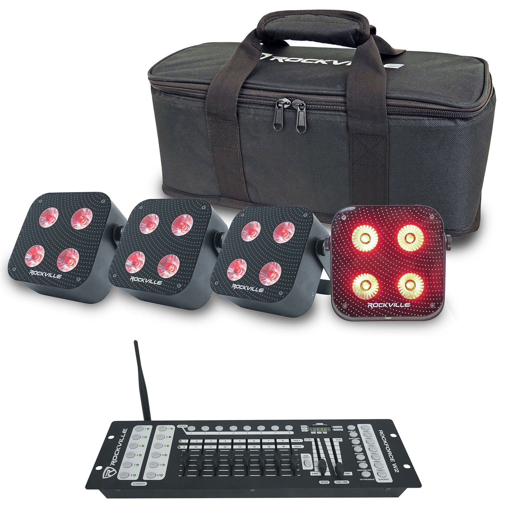 Rockville 4 PACK MINI IR4 Black DJ/Party Wash Lights+App+Wireless DMX ...