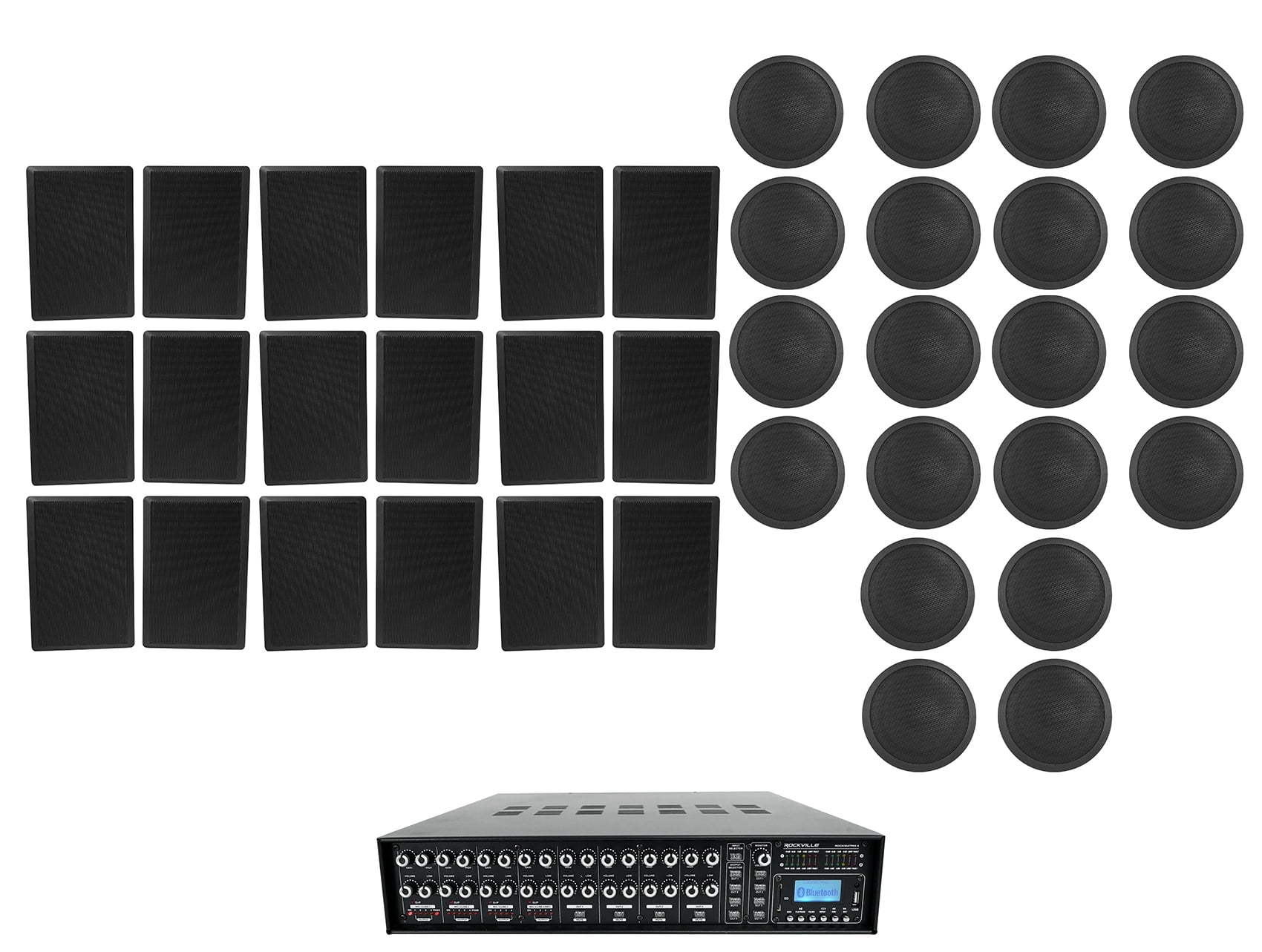 Rockville 4-Zone Matrix Amp+20) 6" Black Ceiling+18) Wall Speakers 4 ...