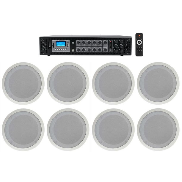 Rockville Commercial Receiver+(8) 8" 2Way White Ceiling Speakers 4 Hotel/Office - Walmart ...