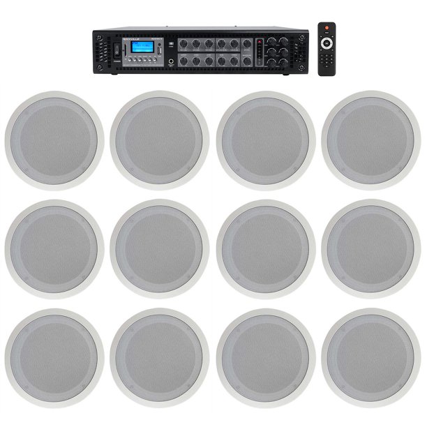Rockville 6-Zone Amplifier+(12) 8" 2-Way White Ceiling Speakers For ...