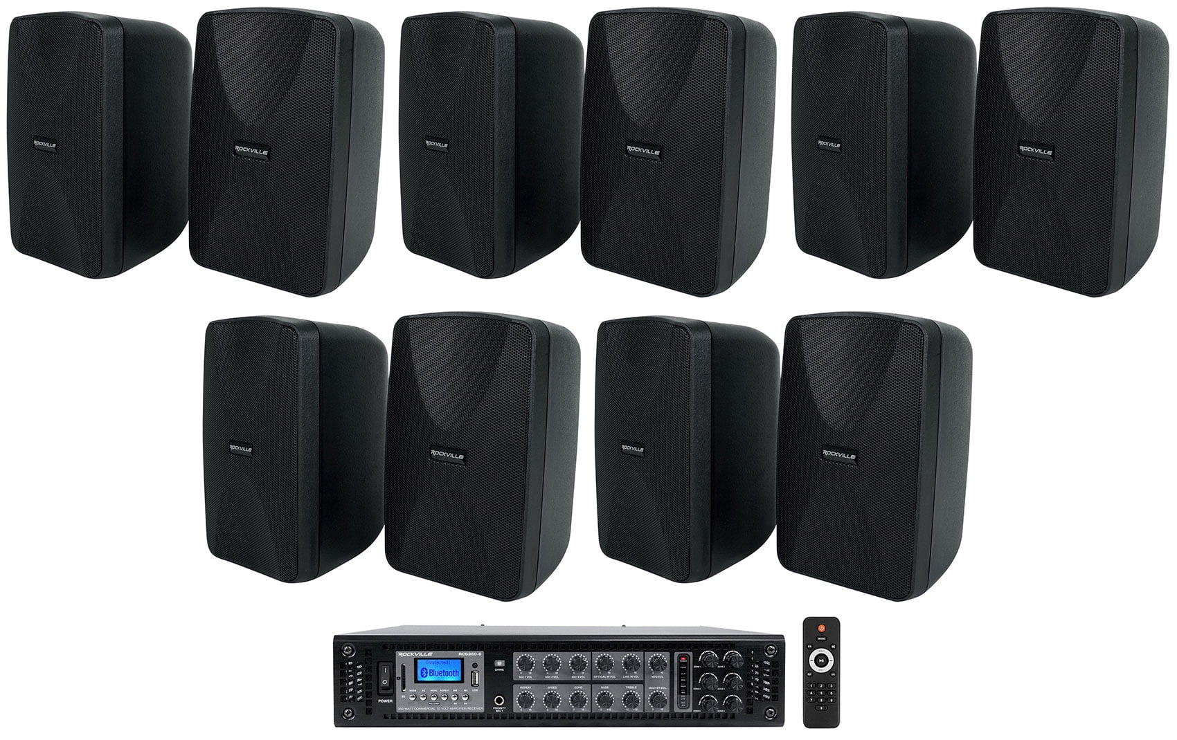 Rockville 70v Commercial/Restaurant Amplifier w/Bluetooth+(10) Black 4 ...