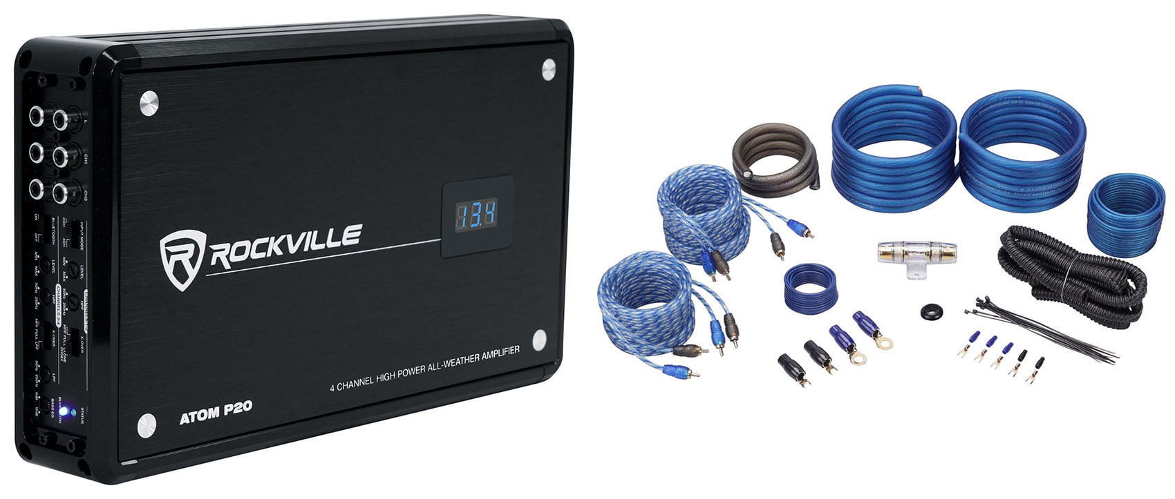 Rockville ATOM P20 1600w 4-Channel Bluetooth Car Amplifier w/ Volt Meter+Amp Kit - Walmart ...