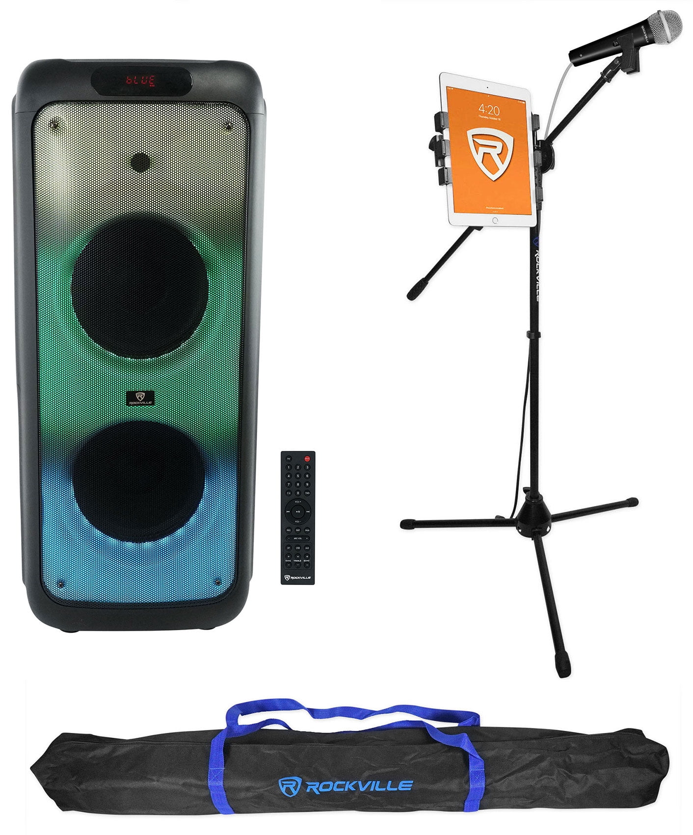 Rockville BASS PARTY 10 Karaoke Machine System Party Speaker+Mic/Tablet ...