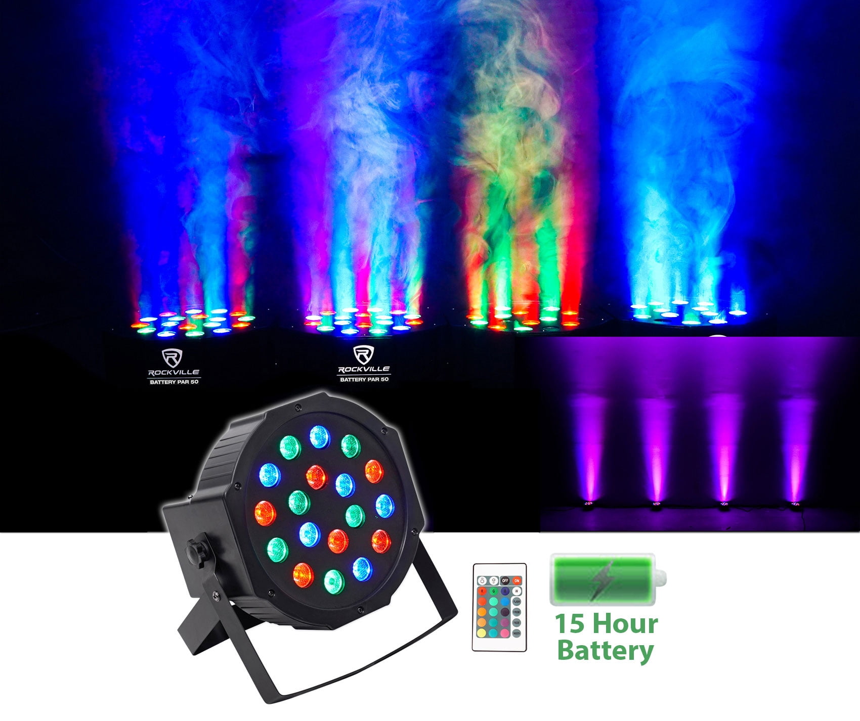 Rockville Stage Equipment, Rechargeable LED DMX DJ Club Party Wash Up ...