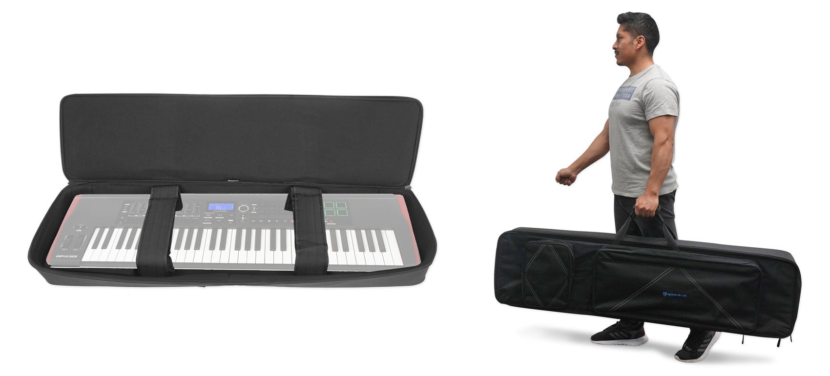 Rockville BEST BAG 76 Key Slim Padded Rigid Keyboard Gig Bag Case+Foam ...